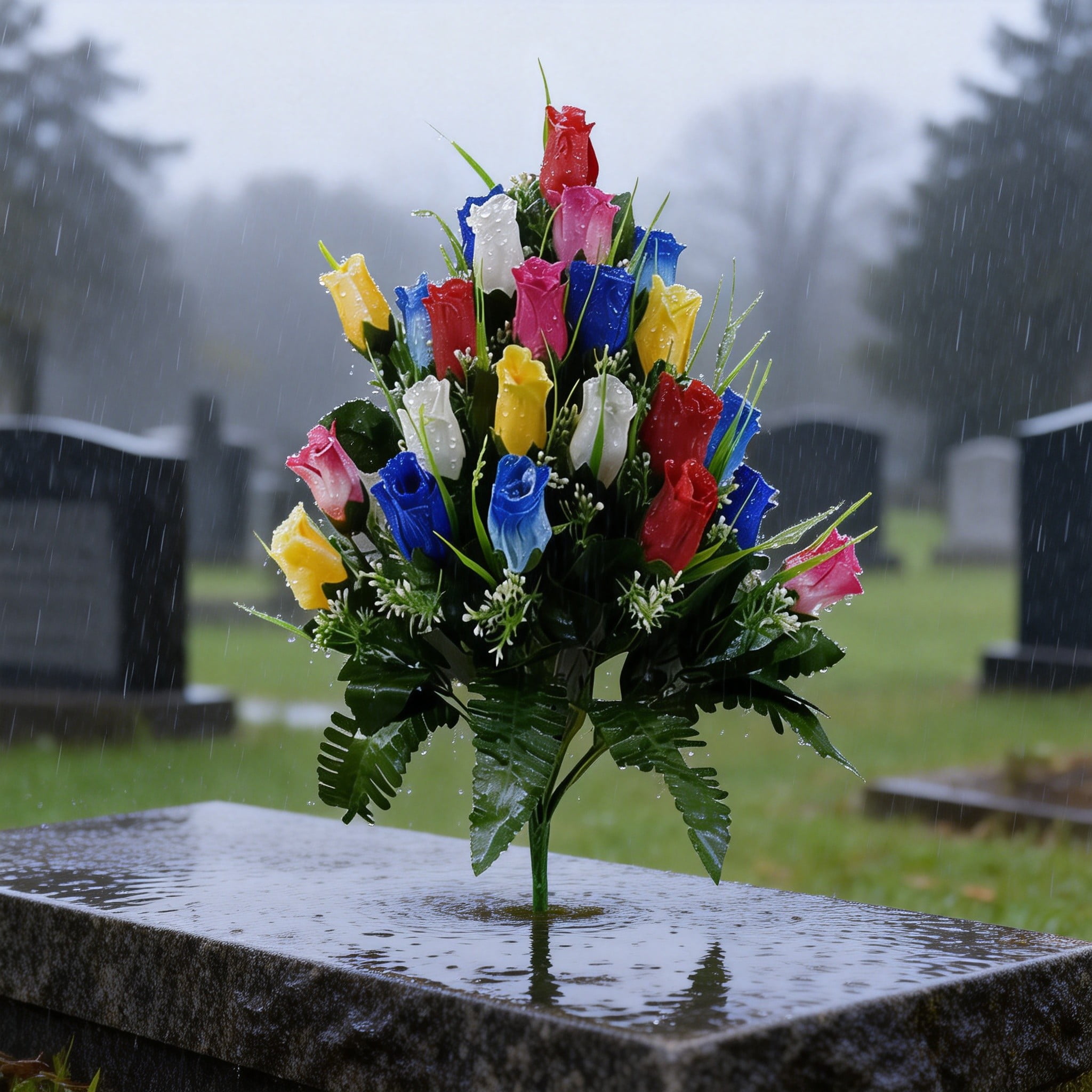 Sympathy Silks Cemetery Bouquet for Gravesite with Red Lilies White ...