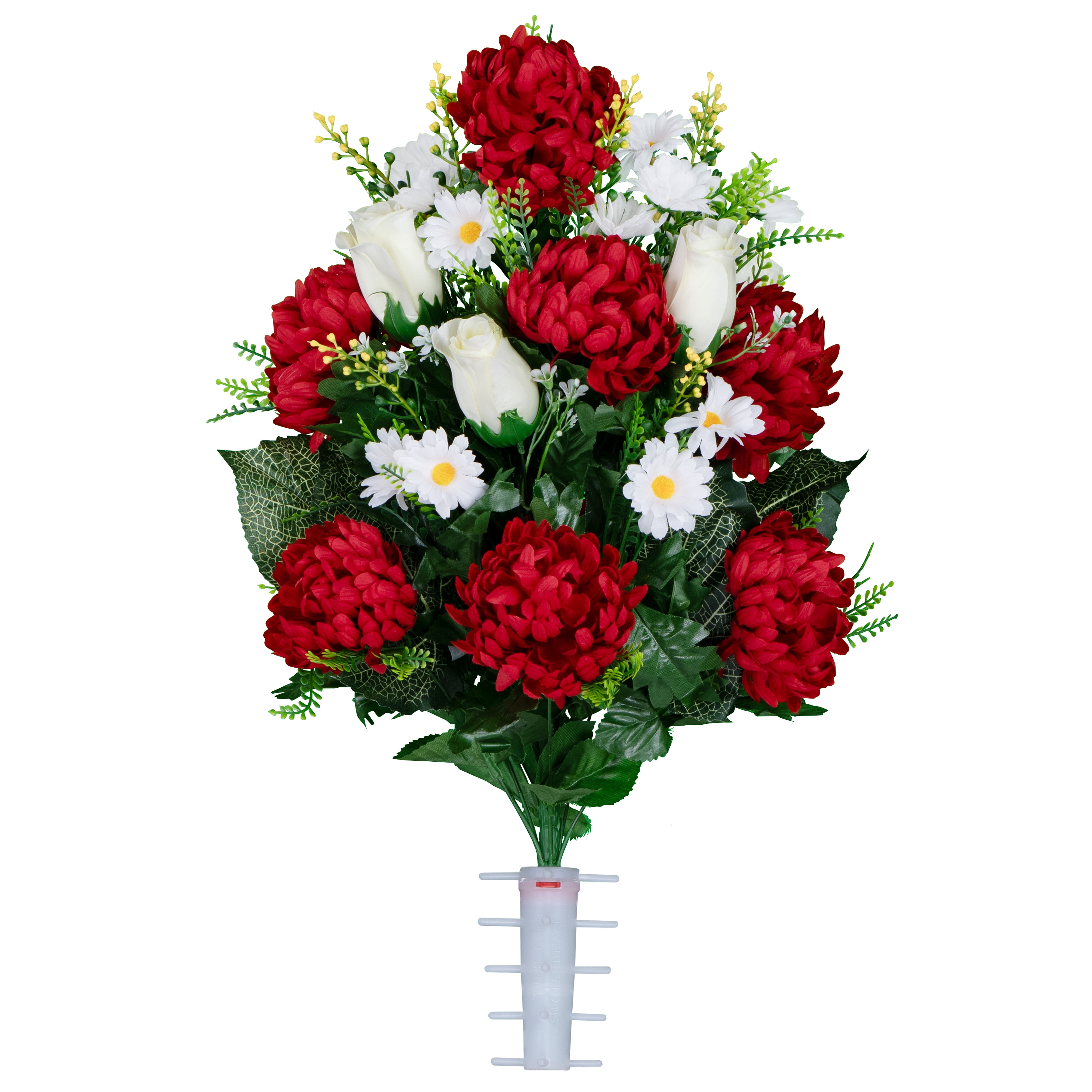 Sympathy Silks Cemetery Flowers Artificial Cream Roses with Red Mums ...