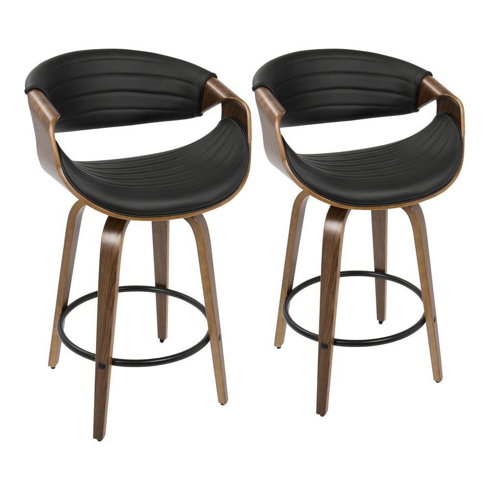 Symphony Mid-Century Modern Counter Stool in Walnut and Black Faux ...