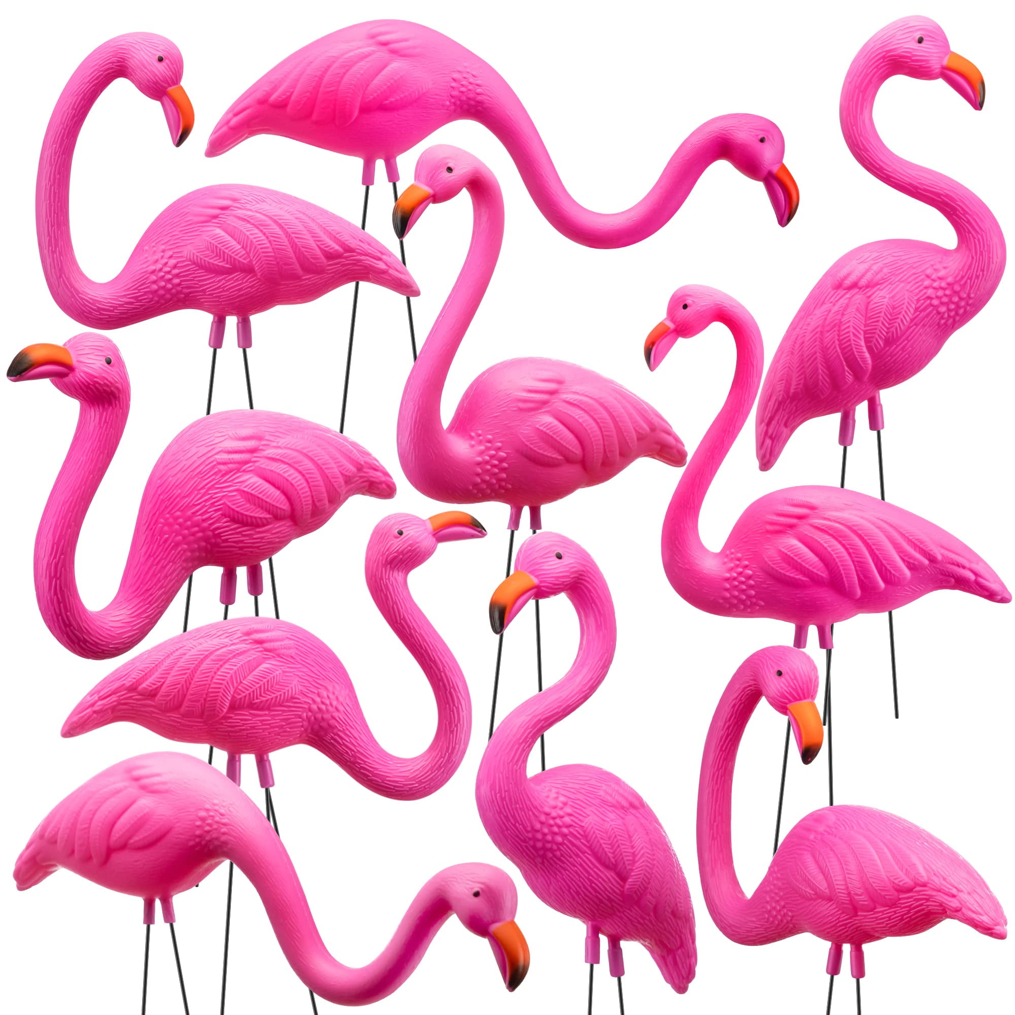 Syncfun 10-Pack Small Yard Flamingo Stakes, Pink Plastic Decorations ...