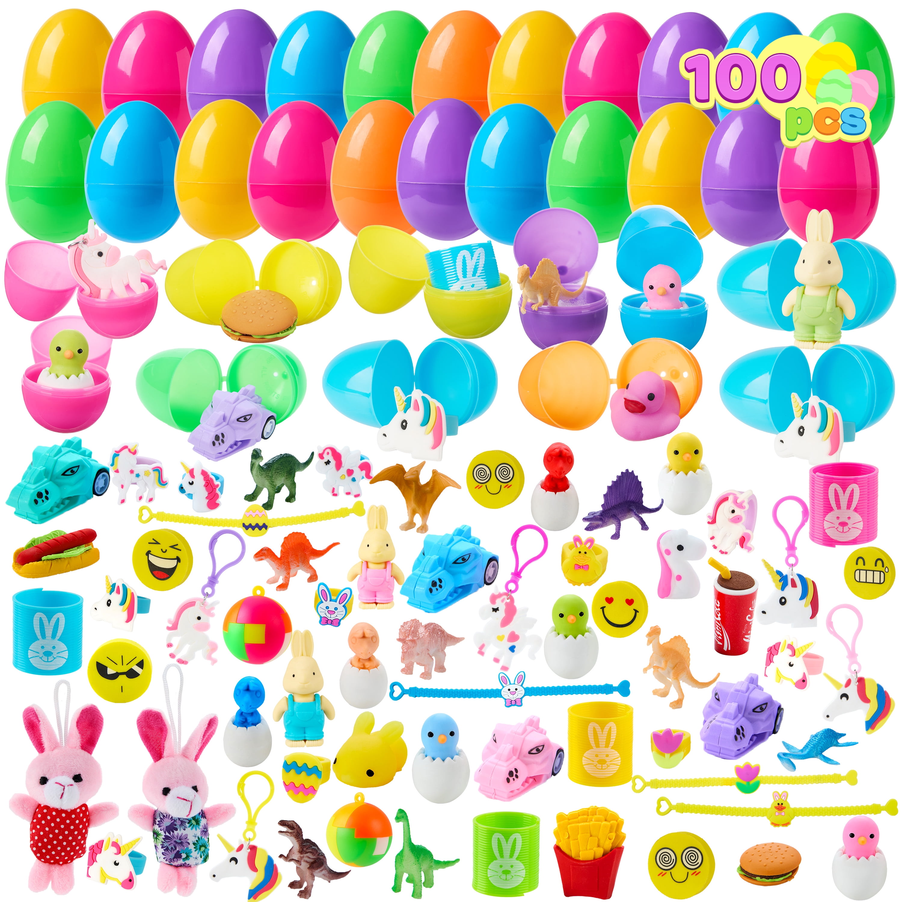 Joyfy 100 Pack Toys Bulk Stuffed Easter Eggs with Easter Stickers and ...