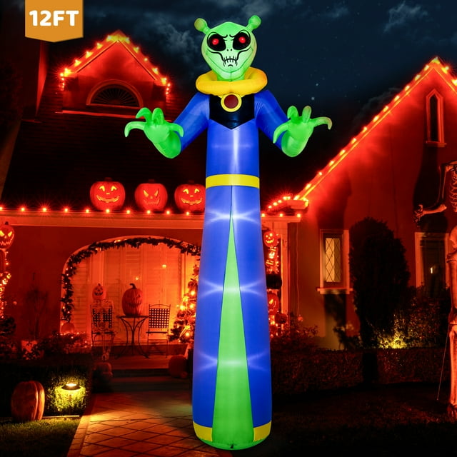 SYNCFUN Giant Alien Decoration Halloween Yard Inflatables, Alien Wizard ...