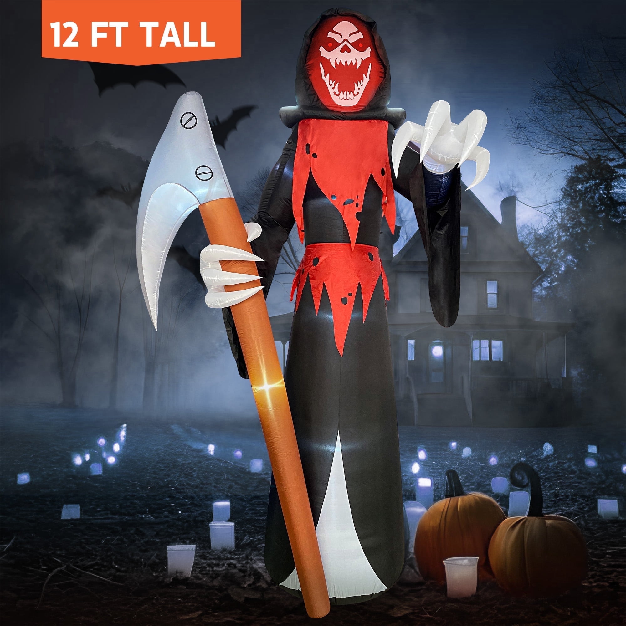 Joyfy 12 FT Halloween Inflatable Giant Grim Reaper Decoration with ...