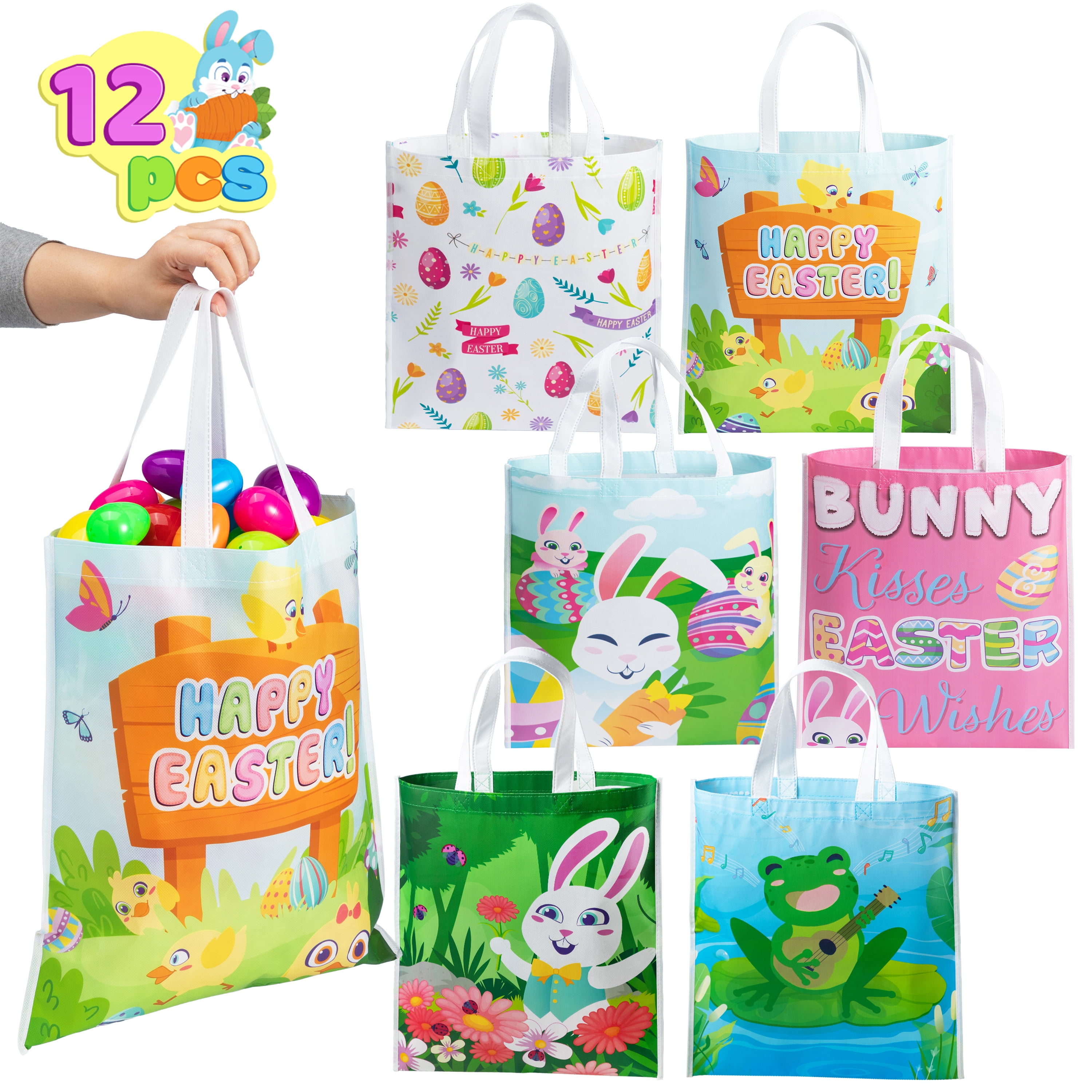 "SYNCFUN 12pcs Easter Canvas Tote Treat Bags, 17""x15"", Reusable ...