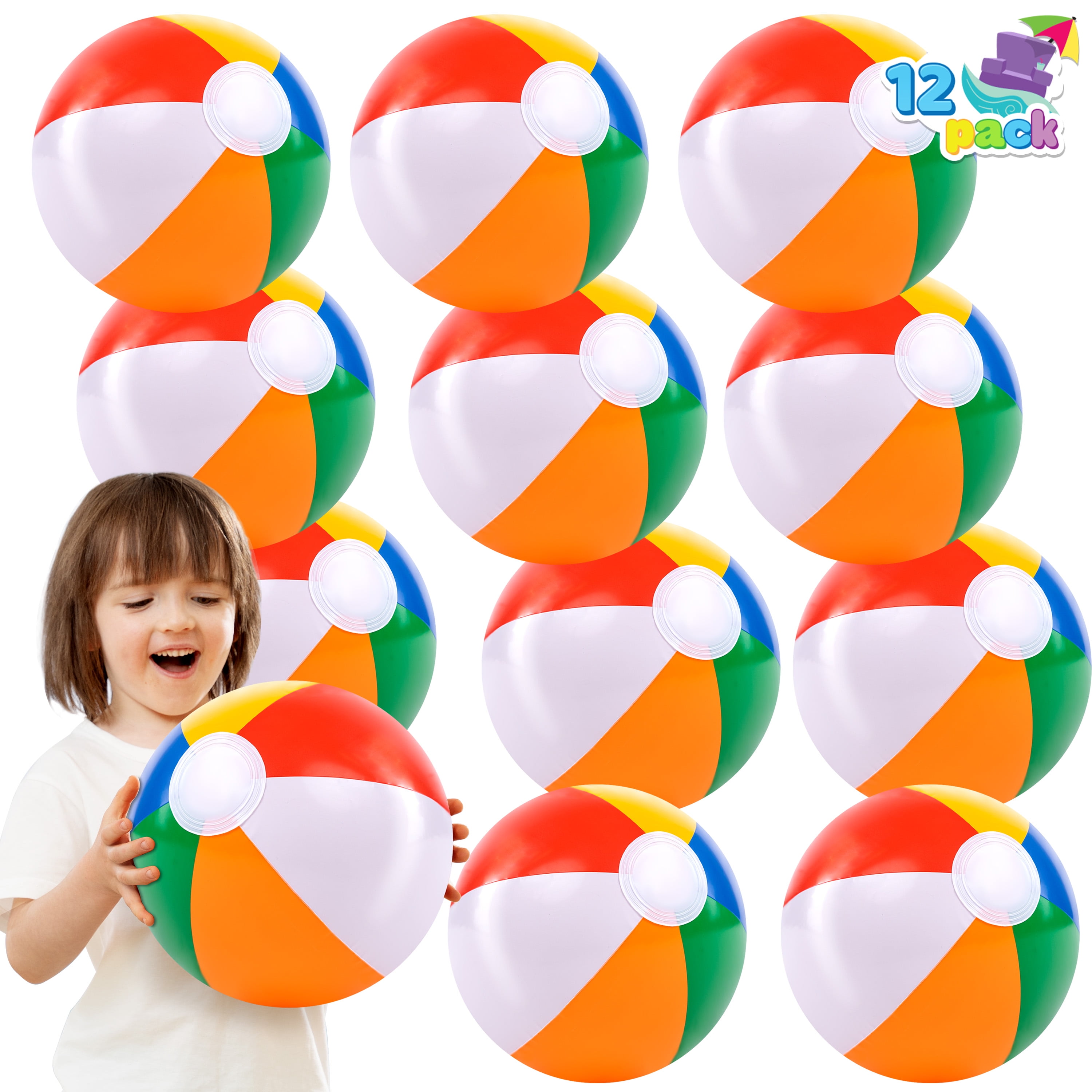 Syncfun 12 Pcs Inflatable Beach Balls, 16" Large Rainbow Beach Balls ...