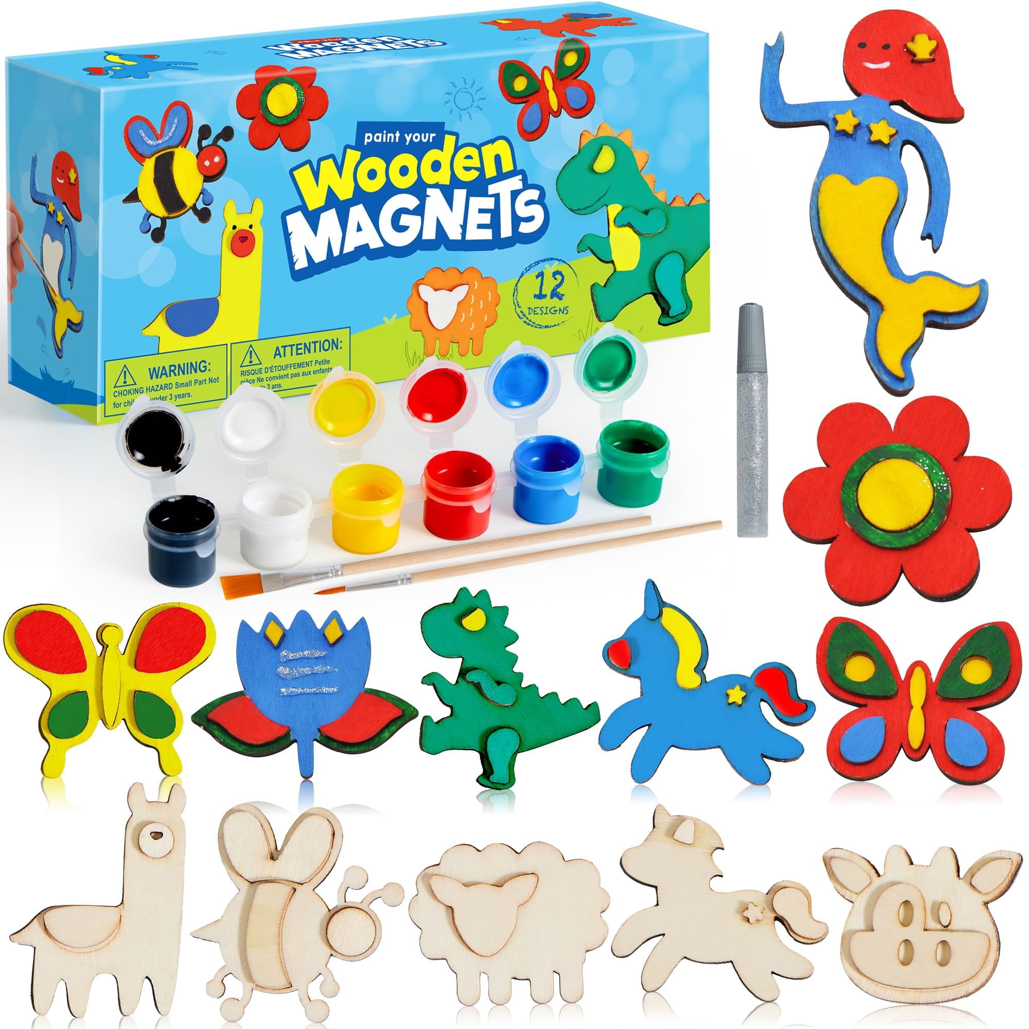 Syncfun Paintable Arts Wooden Craft Kit for Kids, 12pcs With Paint ...