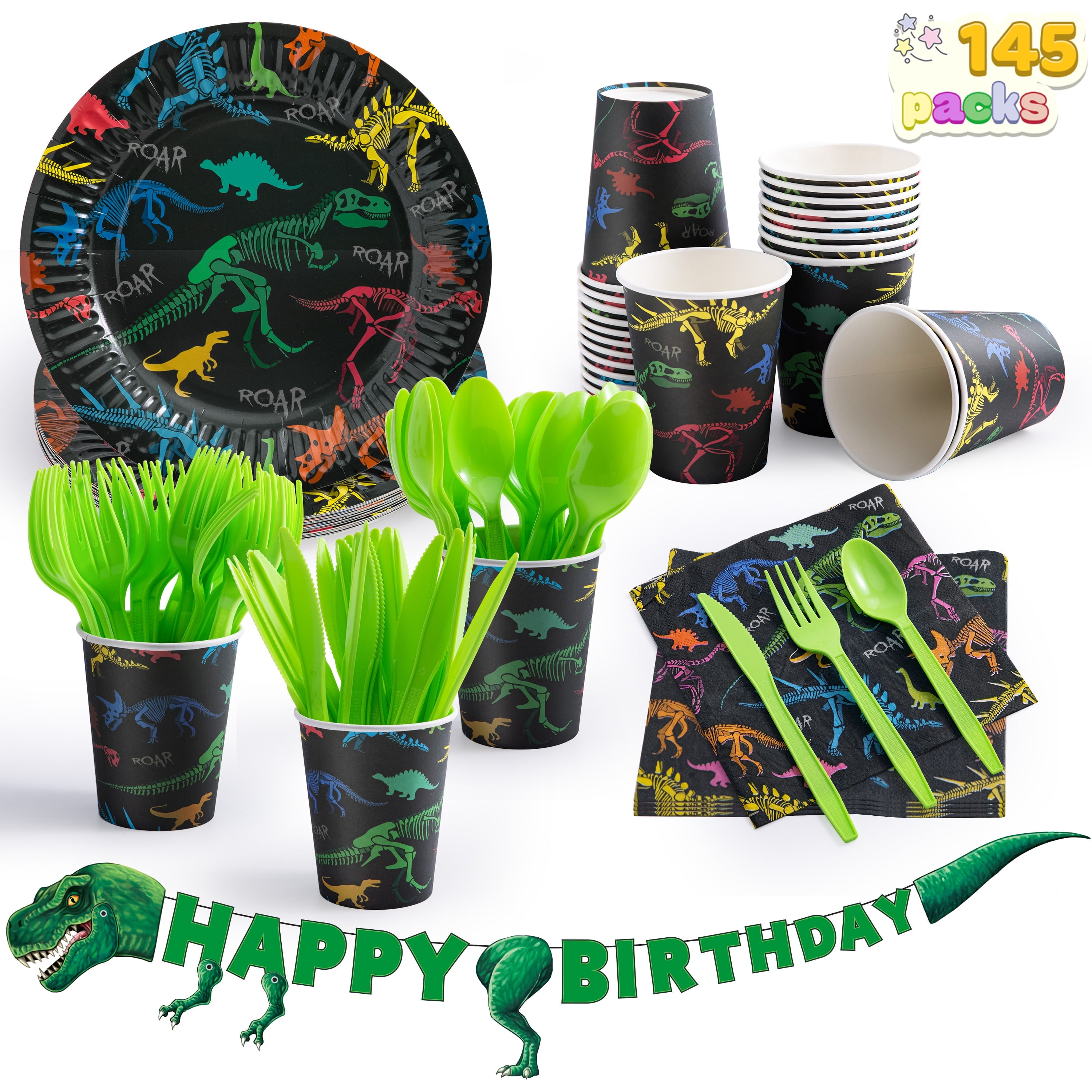 Syncfun Jurassic Dino Decorations: 145 Pcs Party Supplies with Trex ...