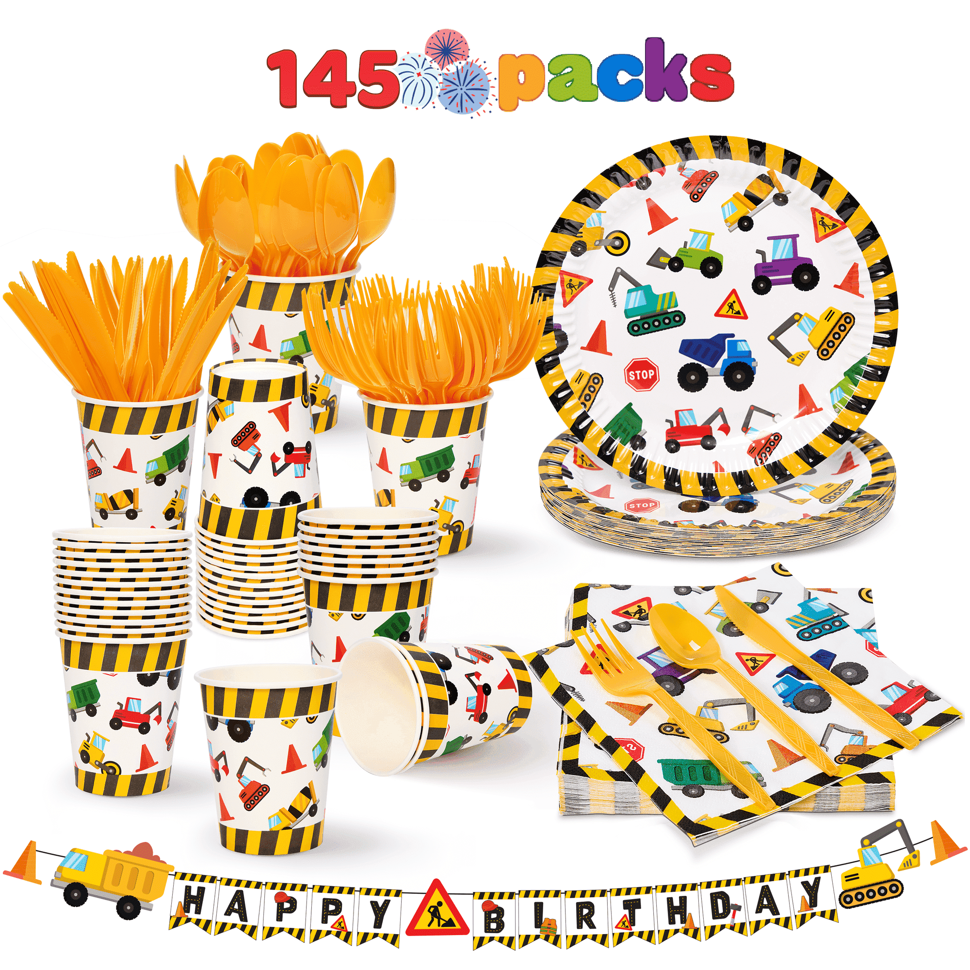 Syncfun 145 Pcs Kids Birthday Party Supplies with Truck Banner 24 ...
