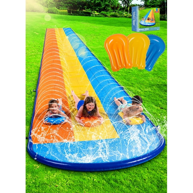 Syncfun 18ft Triple Water Slide And 3 Inflatable Boards Backyard Lawn