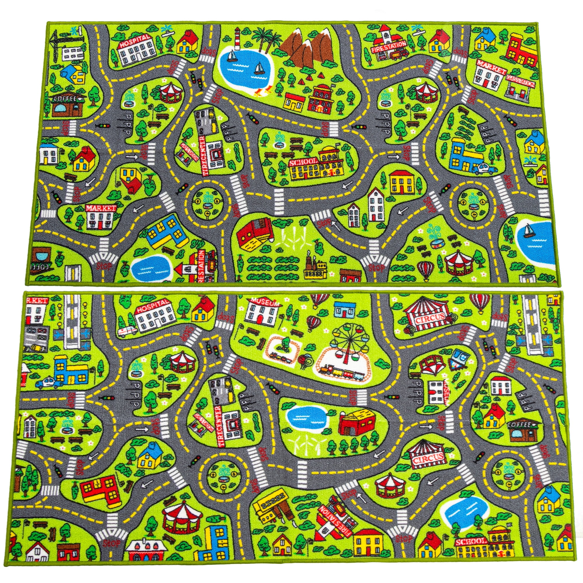 SYNCFUN 2 Pack Kids Car Rug Playmat Set, Jumbo City Street Map for ...
