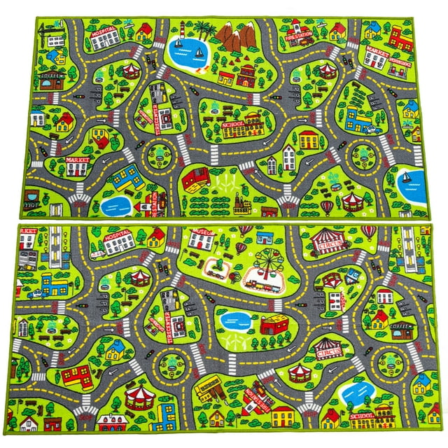 SYNCFUN 2 Pack Kids Car Rug Playmat Set, Jumbo City Street Map for ...