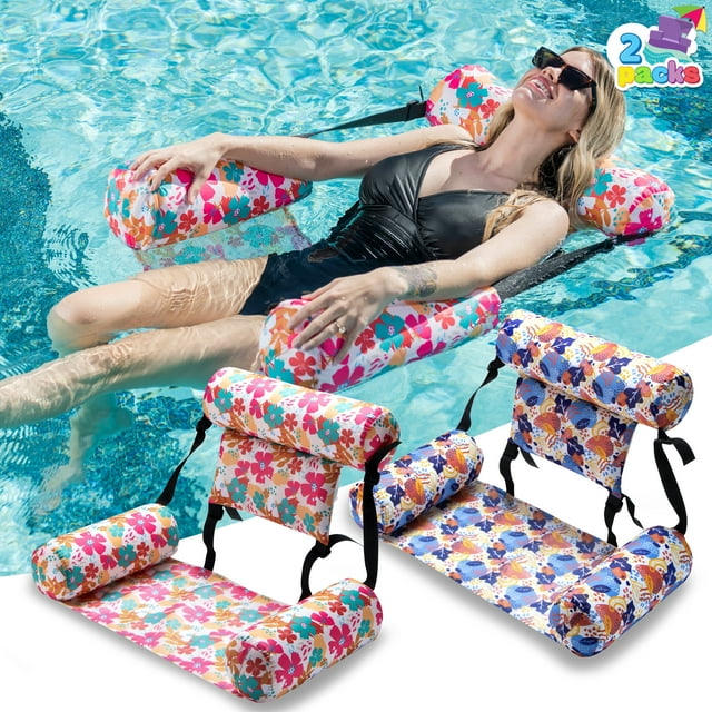 SYNCFUN 2 Packs Pool Float Hammock Chairs for Adults, Flower Printed ...