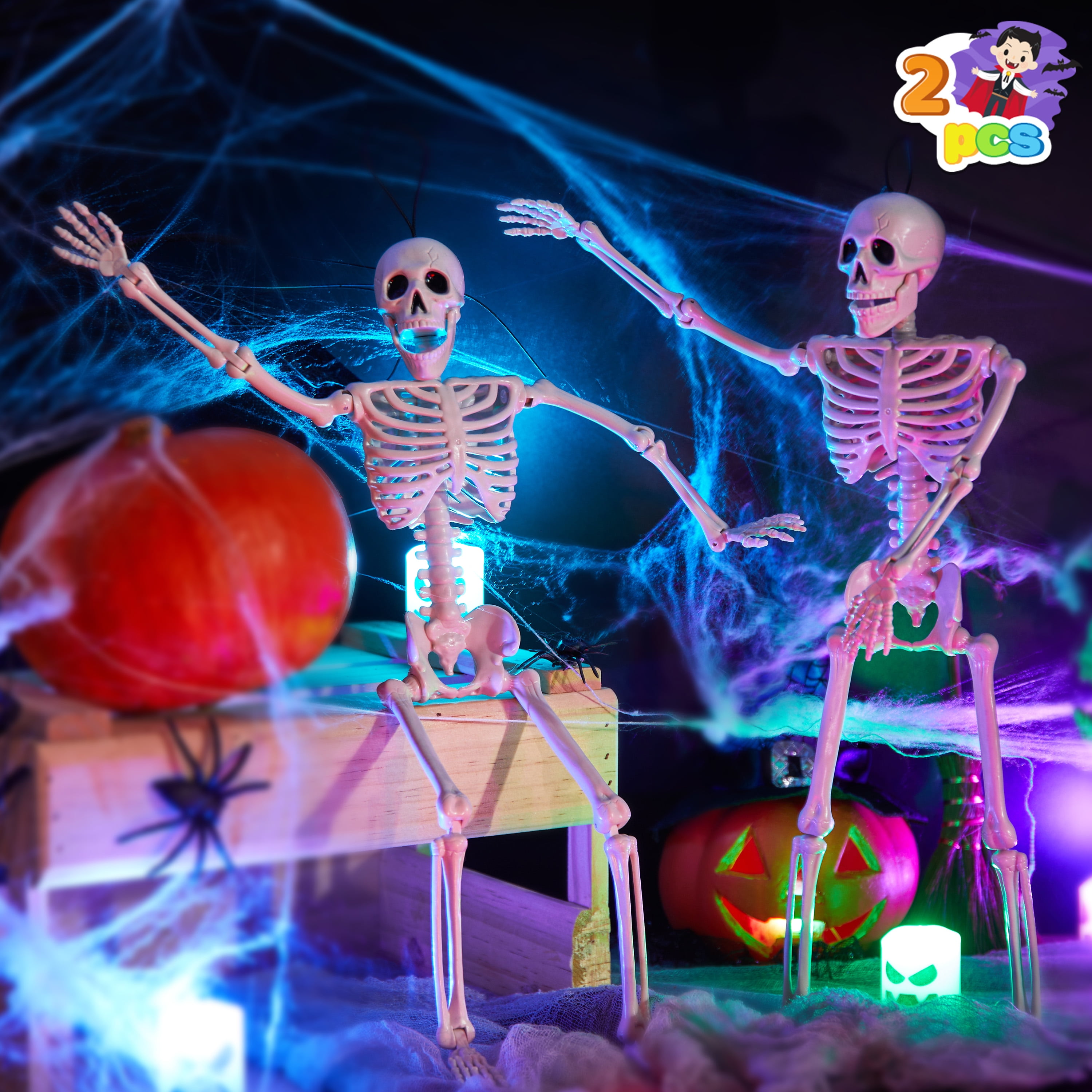 Syncfun 2 Pcs Halloween Skeleton Decorations 16 Inch Full Body Poseable