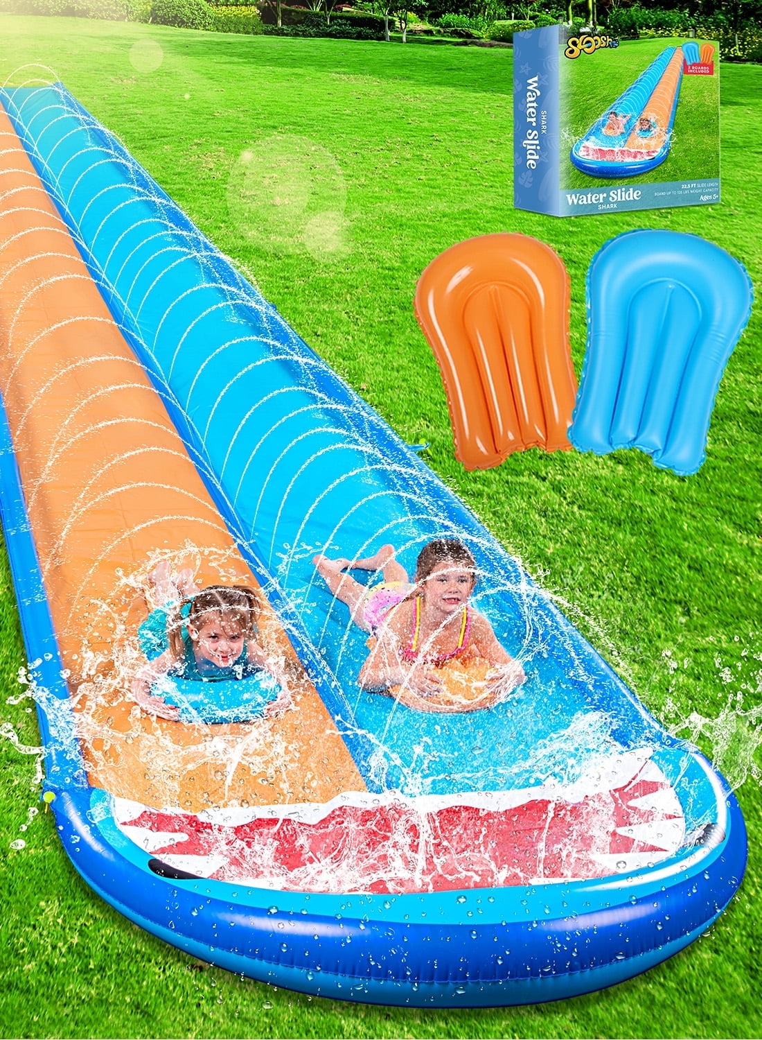 Syncfun 22.5ft Double Shark Water Slide with Sprinkler, 2 Inflatable ...
