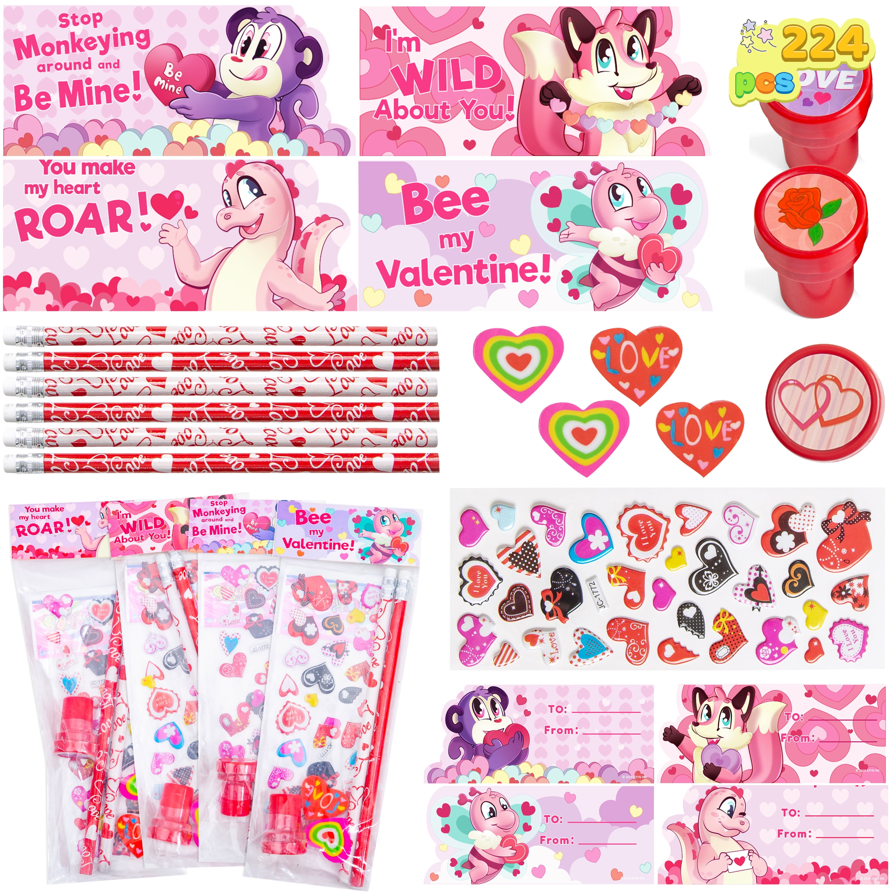 SYNCFUN 224 Pcs Valentines Gifts for Kids, Valentines Goodie Bag ...