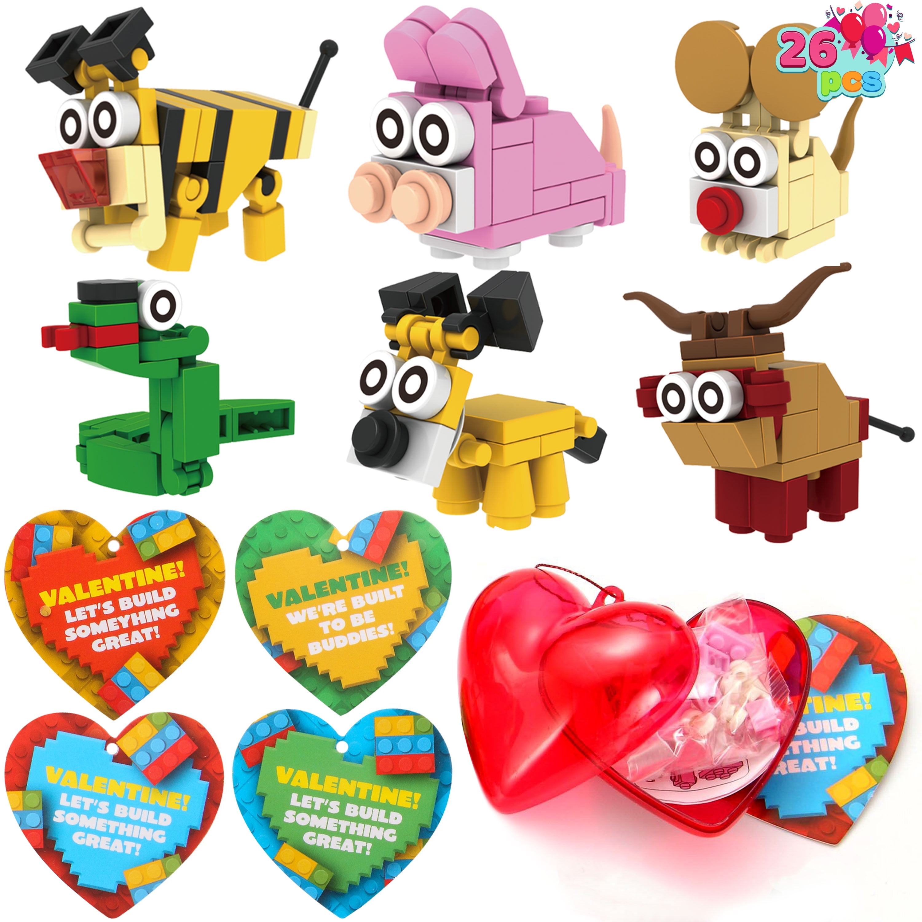 Syncfun 26 Packs Heart Shape Prefilled Animal Building Blocks With ...