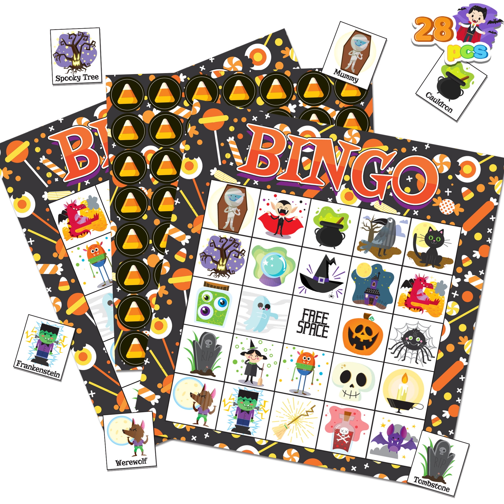 Syncfun 28 Pack Halloween Bingo Game Cards Games for Kids,Halloween ...
