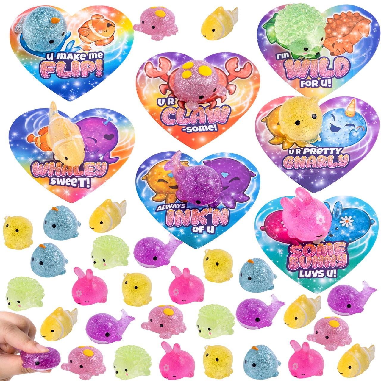 Syncfun 28 Packs Valentines Day Cards with Glitter Mochi Squishy Toys ...