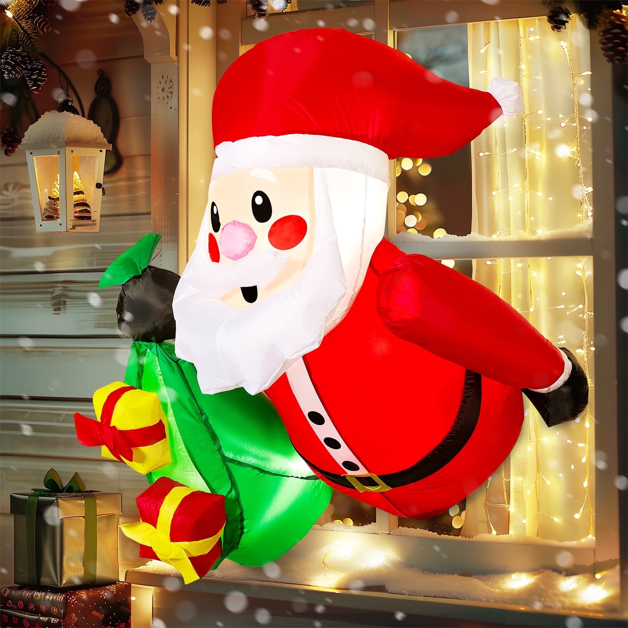 Joyfy 3.5 FT Christmas Inflatables Window Outdoor Decorations,Santa ...