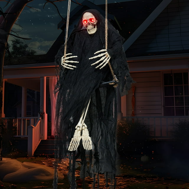 Syncfun 3 FT Halloween Hanging Swinging Skeleton,Light Up Creepy Grim ...