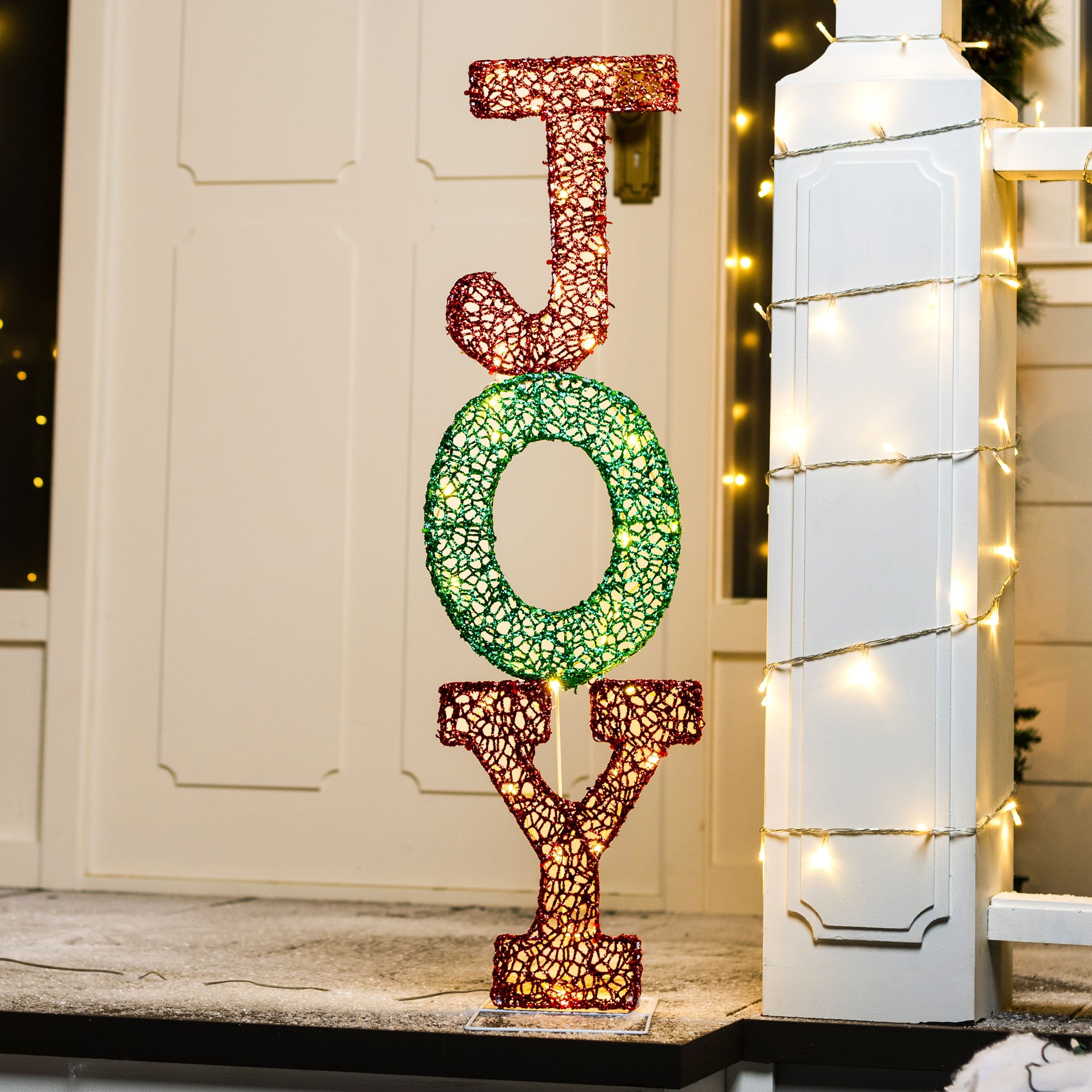 Joyfy 3 FT Joy Letters Yard Light Christmas Outdoor Decorations,30 Pre-Lit LED 2D Stacked Joy ...