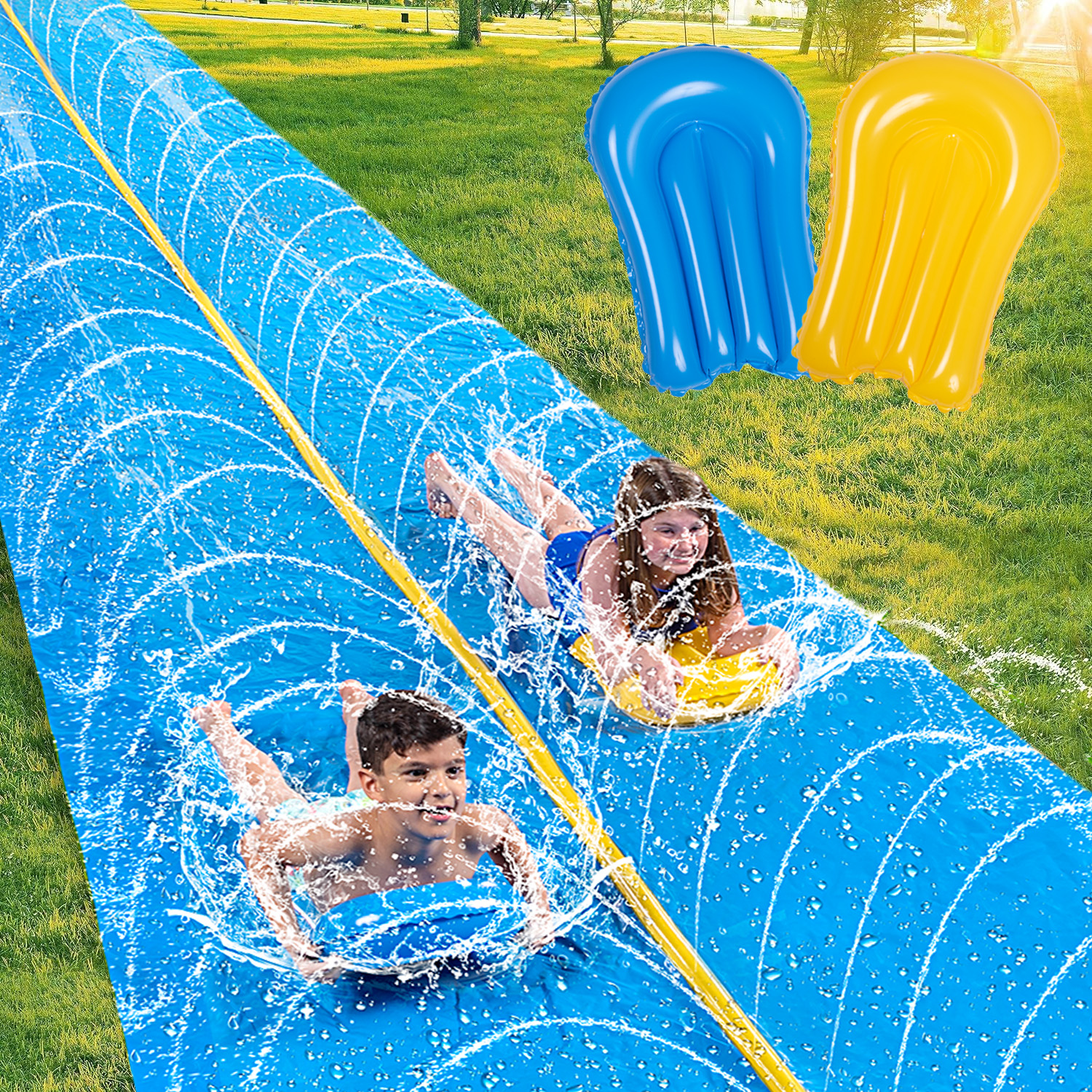 WOW Sports 40' x 8' Rainbow Star Super Slide with 2 Inflatable Sleds ...