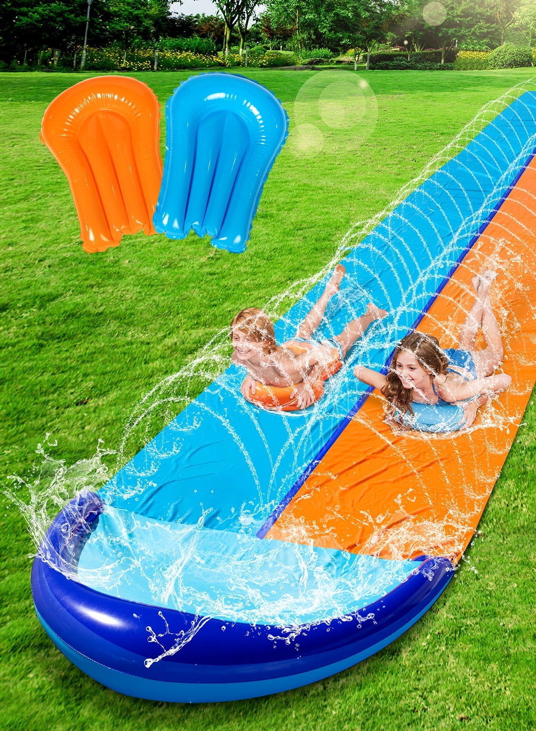 SYNCFUN 32.5ft Double Outdoor Water Slide with Sprinkler, 2 Inflatable ...