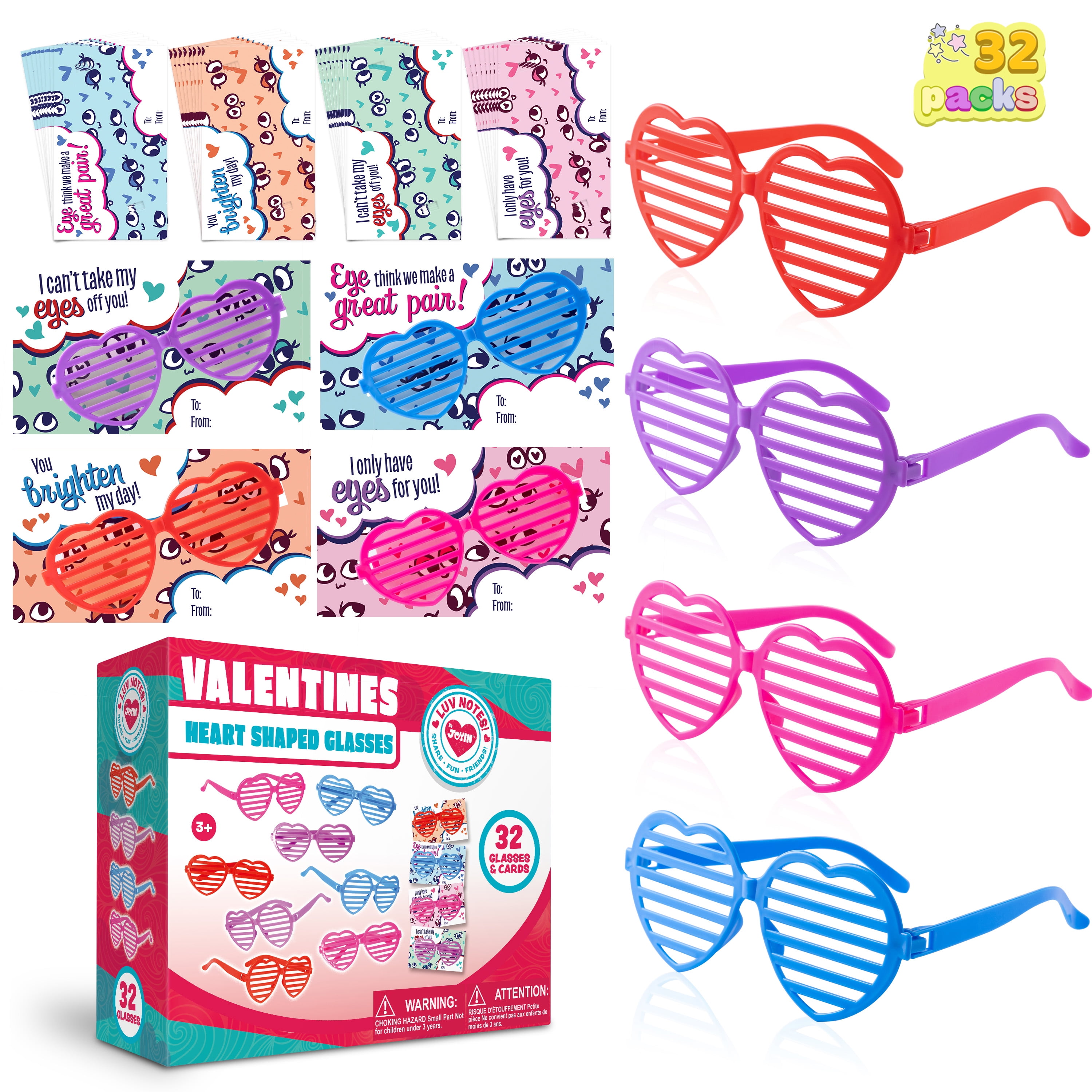 SYNCFUN 32 Packs Kids Valentines Party Favors, Heart Shaped Glasses and ...
