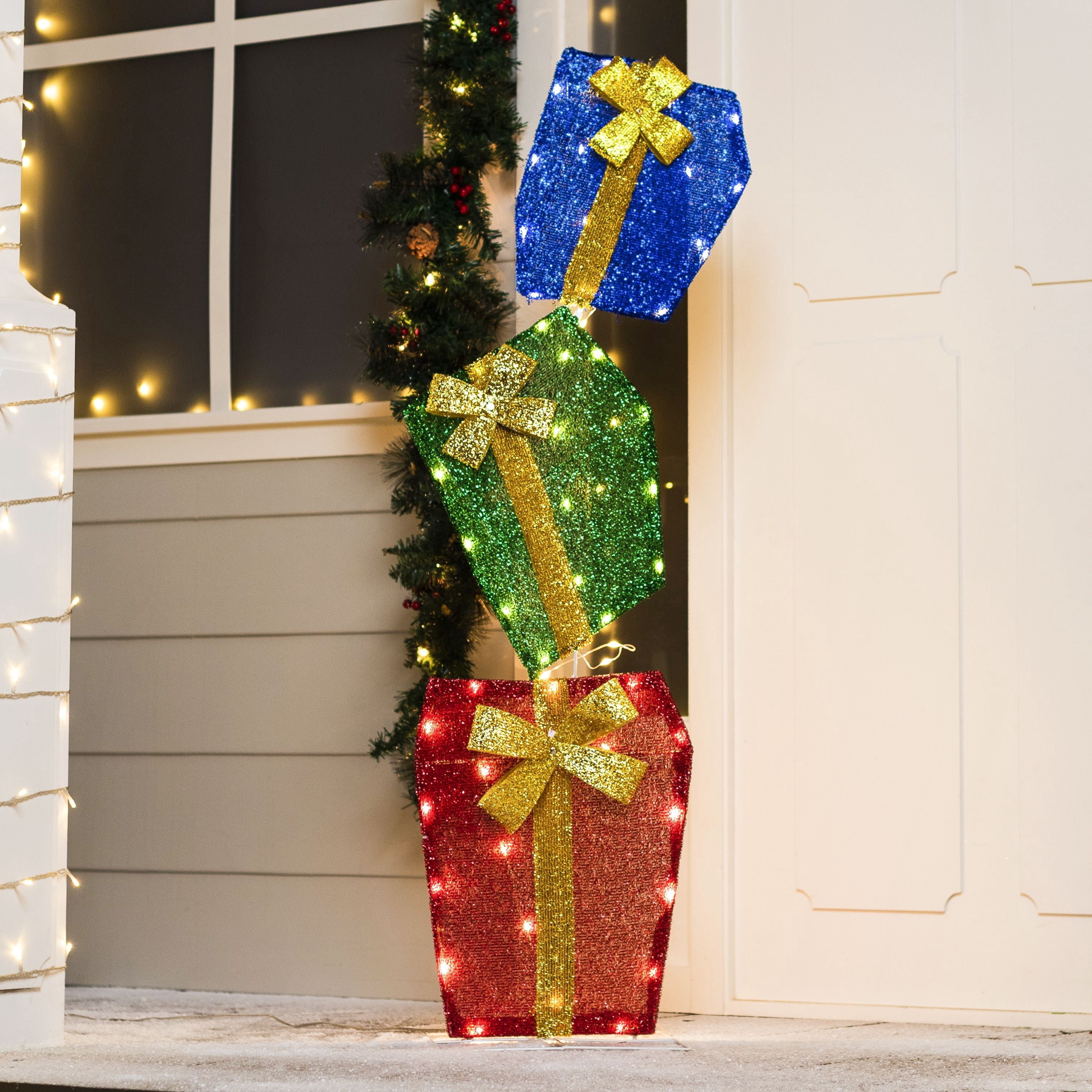 Joyfy 4 FT Gift Boxes Yard Light Christmas Outdoor Decorations,60 Pre ...