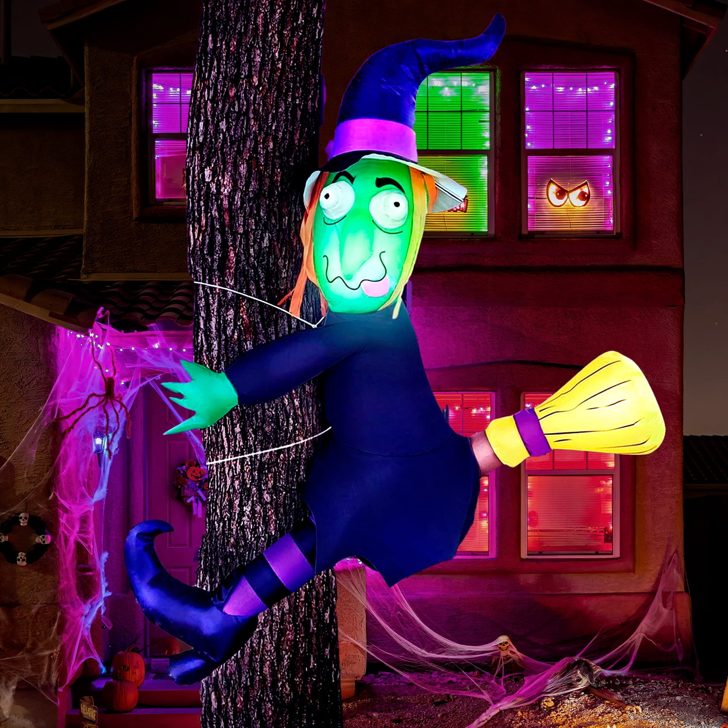 Syncfun 4 FT Halloween Inflatable Outdoor Witch Crashing Into Tree ...