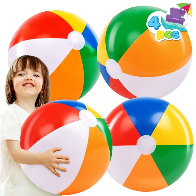 "Syncfun 4 Pcs 20"" Big Inflatable Beach Balls, Rainbow Water Floating ...