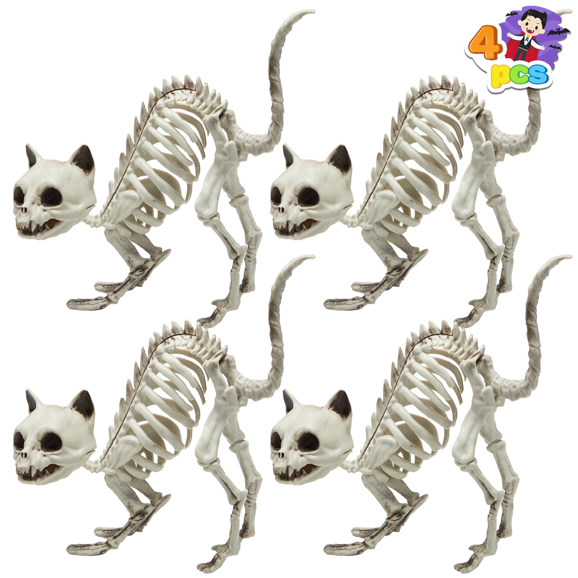 Syncfun 4 Pcs Cat Skeleton Halloween Decoration,7 Inch Posable Plastic ...