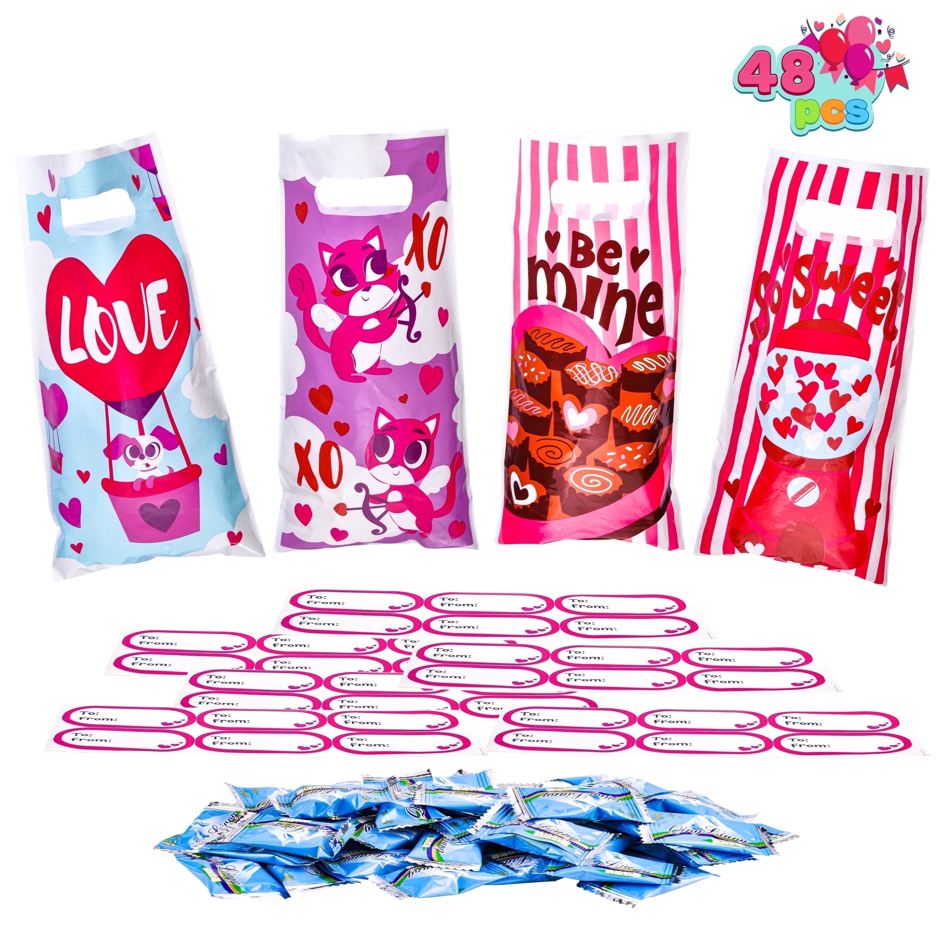 Joyfy 48 Pcs Valentines Day Gift Bags Set with Stickers for Kids ...