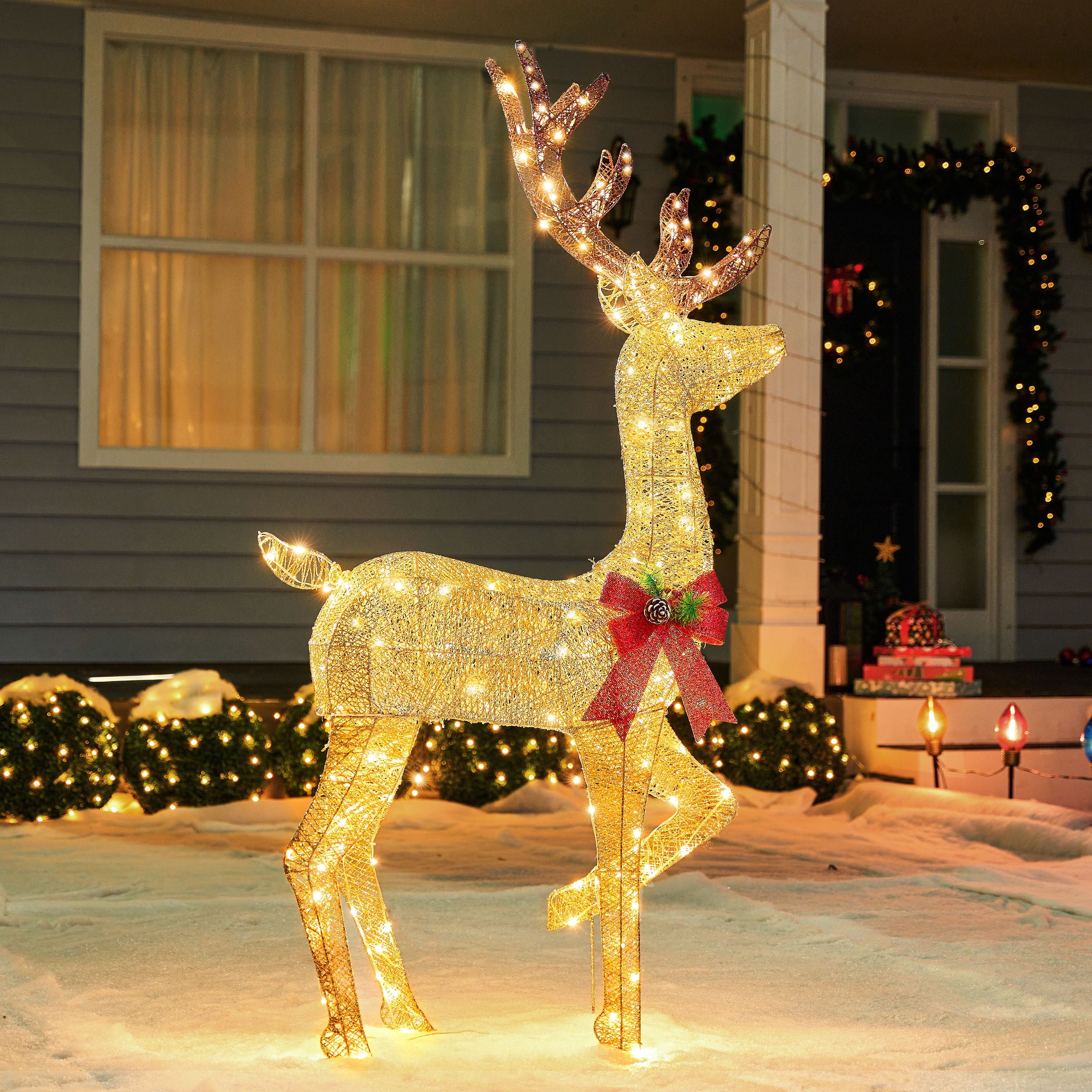 Joyfy 5.5 FT Reindeer Christmas Outdoor Yard Light Decorations,150 LED ...