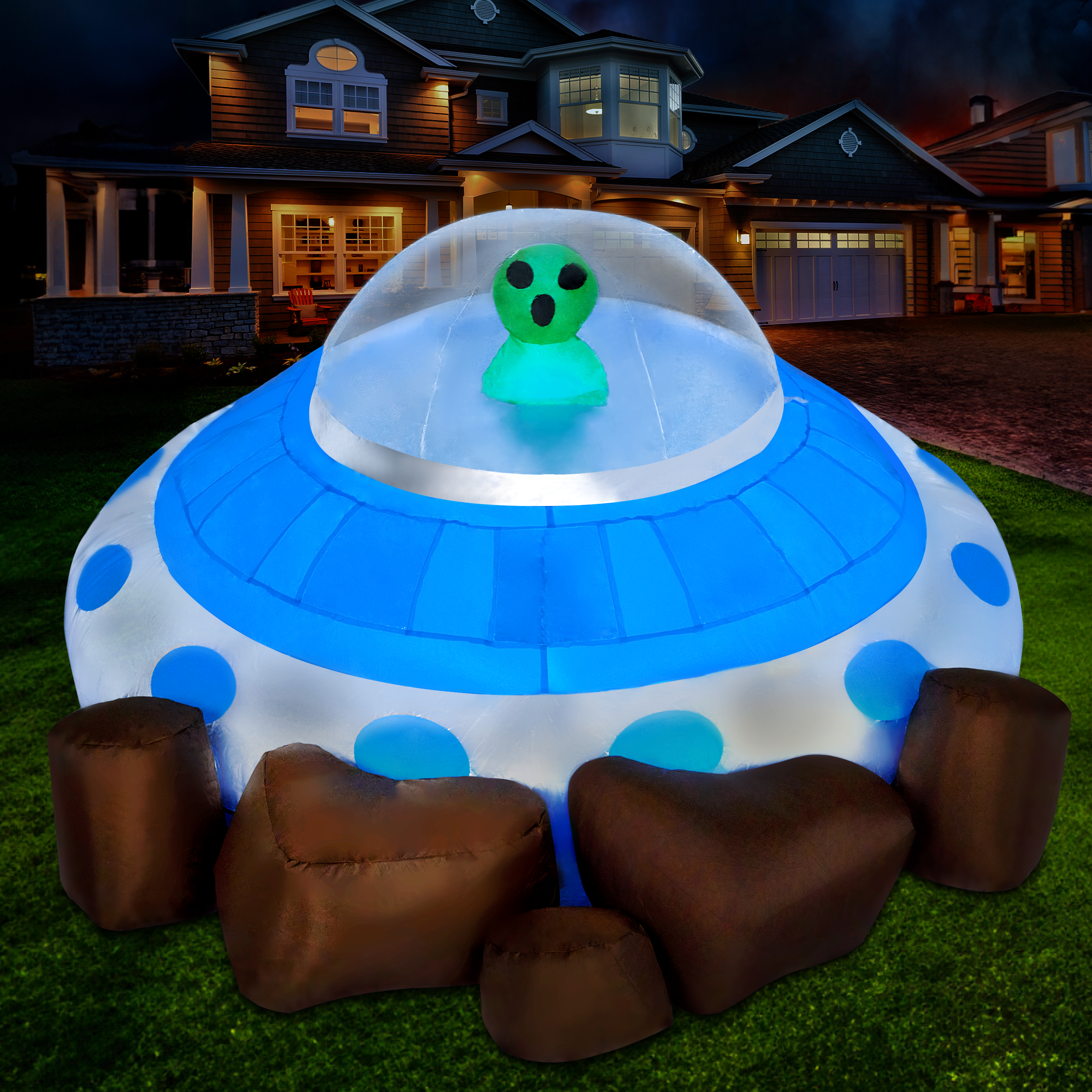 Syncfun 5 FT Halloween Inflatable Crashing UFO Alien Decoration with ...