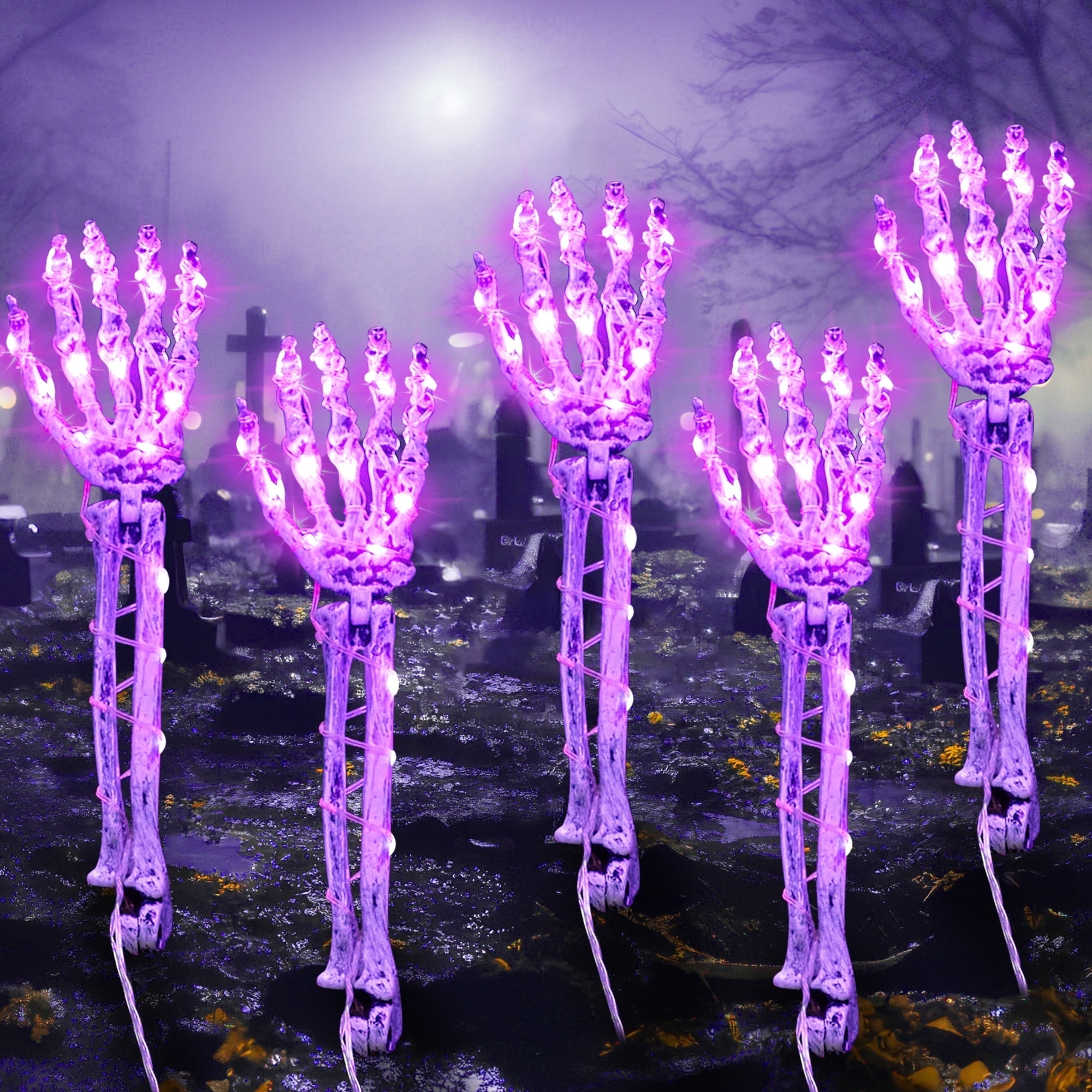 Joyfy 5 Pack Halloween Decorations Lighted Skeleton Arm Stakes,10 FT ...