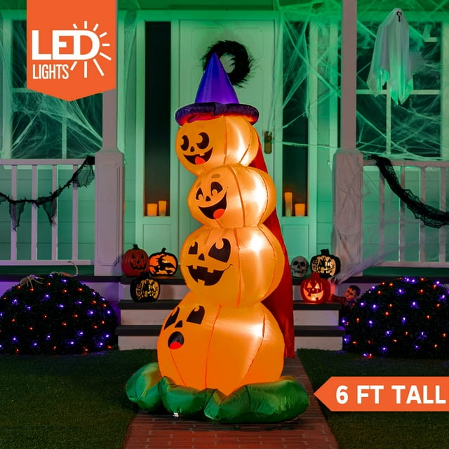 Syncfun 6 FT Halloween Inflatables Stacked Pumpkins with Build-in LEDs ...