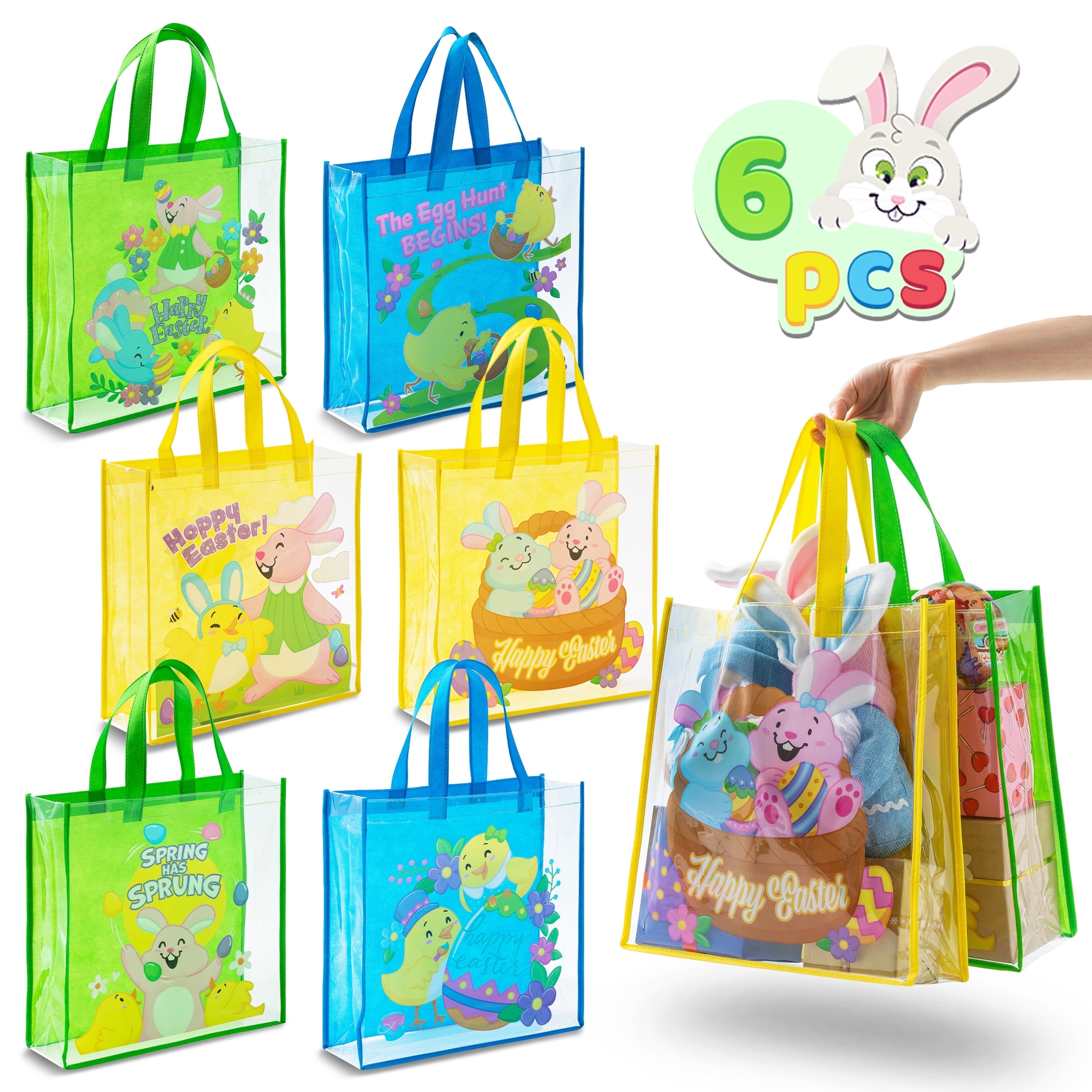 Syncfun 6 Pcs Large Easter Goodie Bags for Kids, Reusable Tote Treat ...