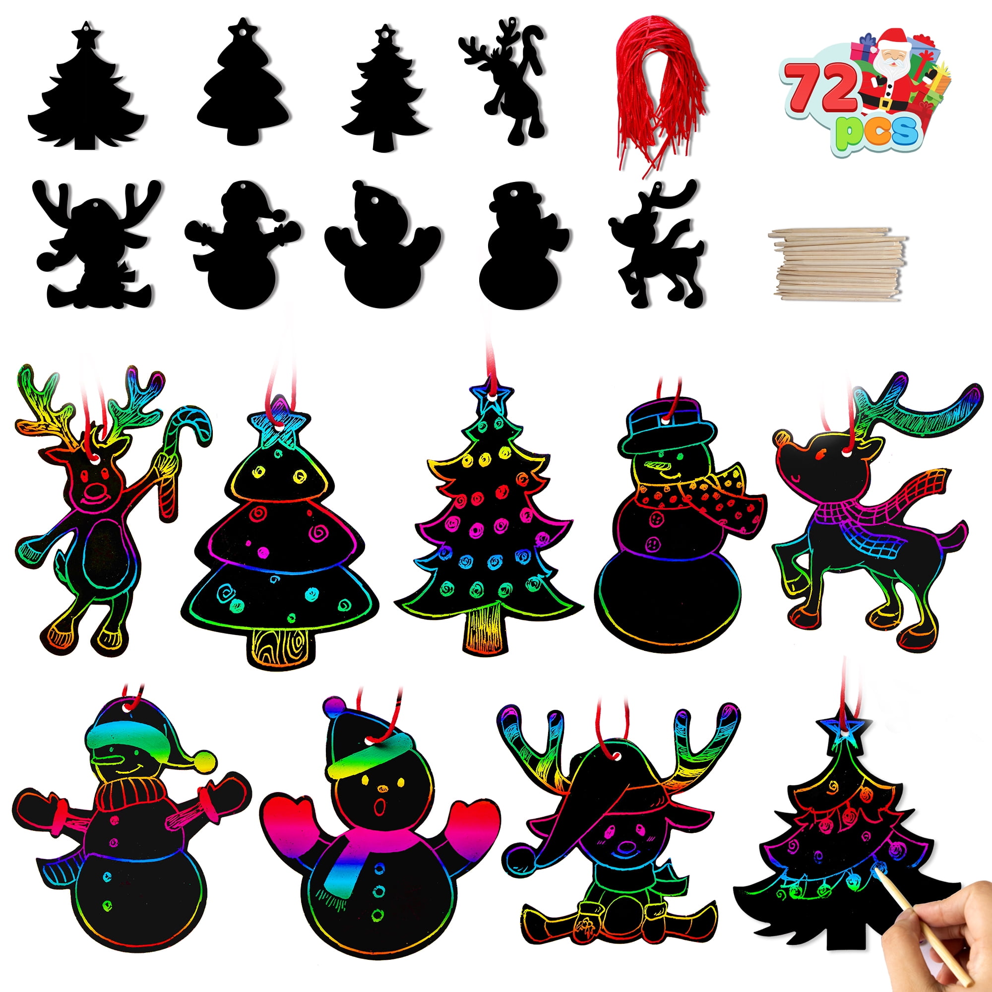 Syncfun 72 Pcs Christmas Scratch Art Ornaments, Craft Kit Toys Cards ...
