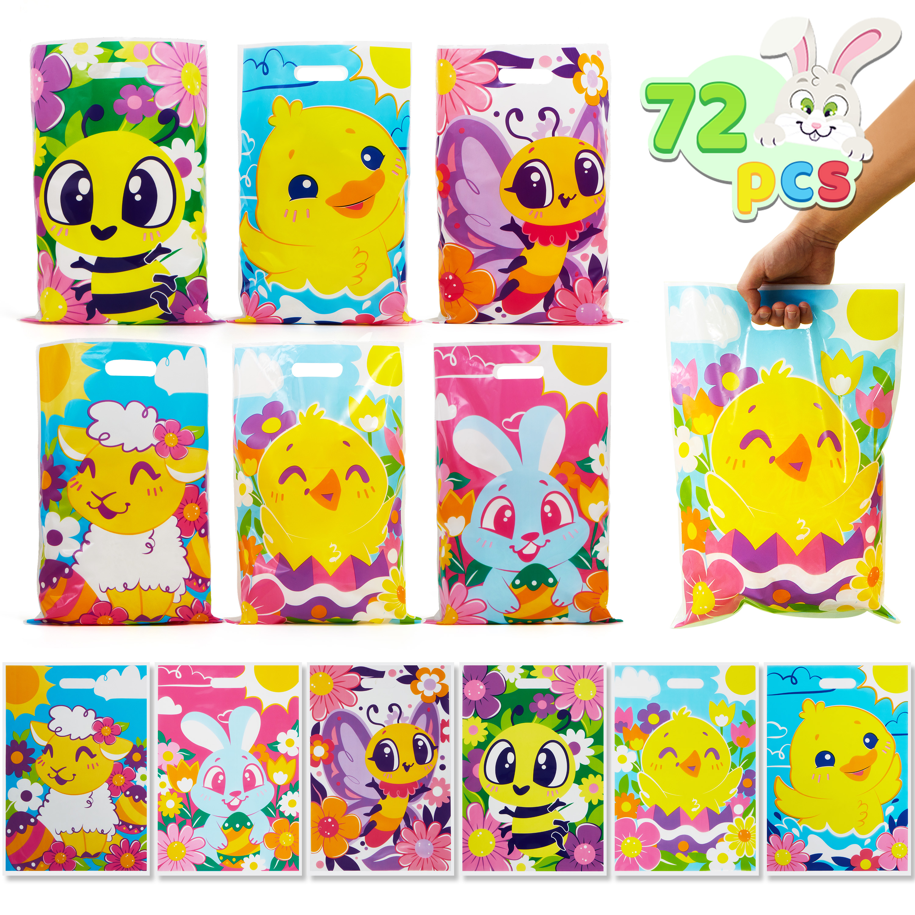 JOYIN 72 Pcs Easter Large Plastic Tote Bags Easter Goodie Treat Gift ...