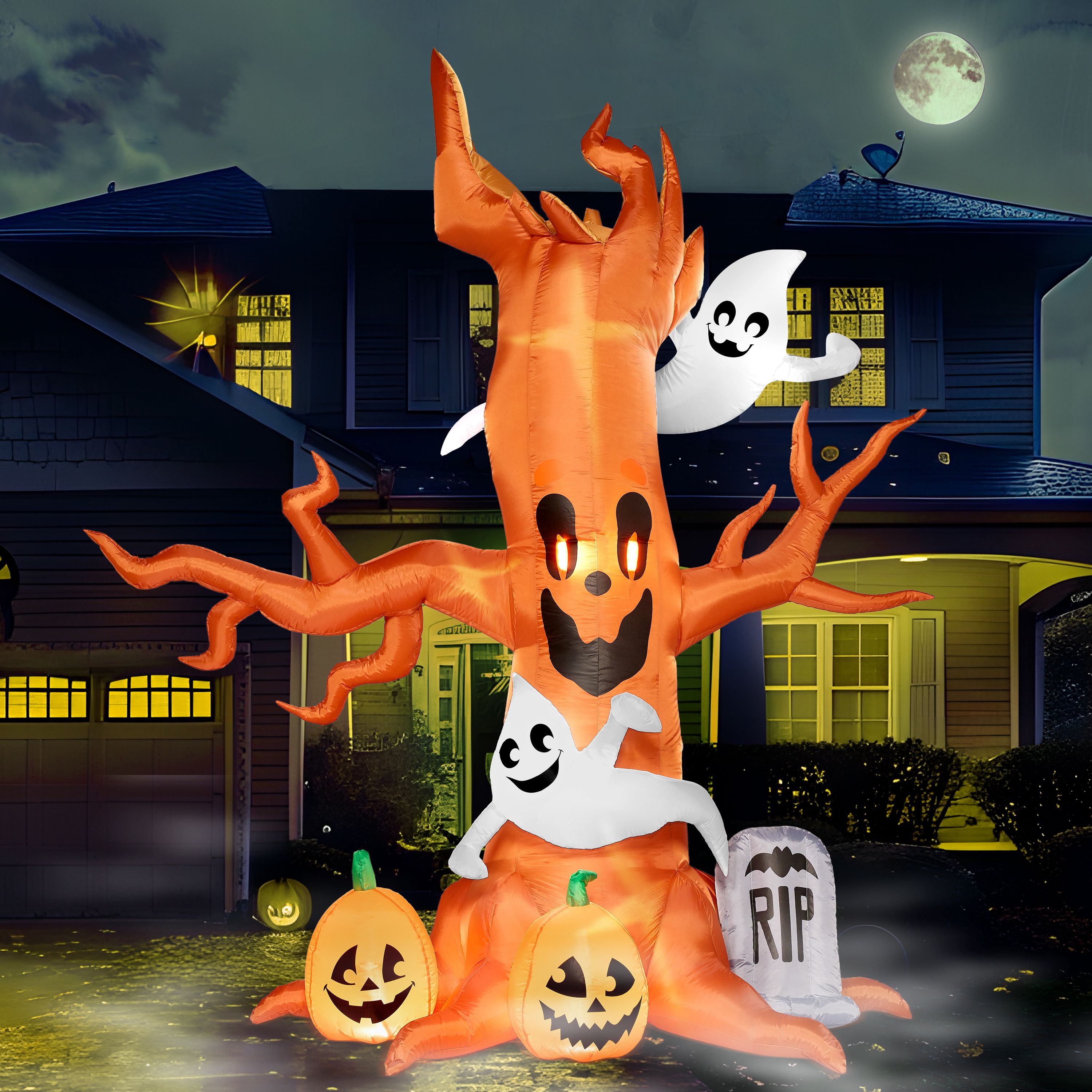 HomCom Tall Haunted Tree Outdoor Lighted Halloween Yard Inflatable ...