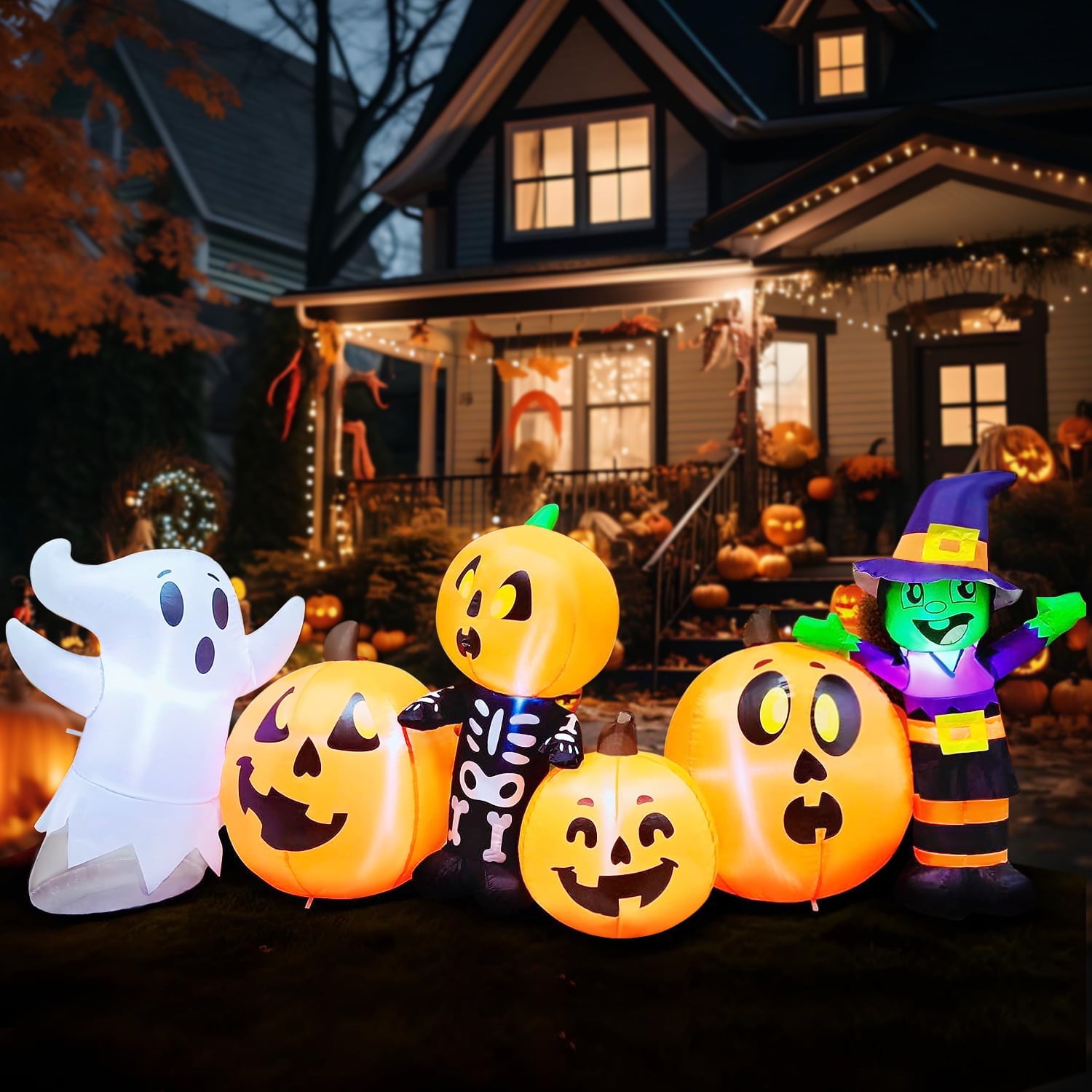 Joyfy 8 FT Halloween Inflatable Long Pumpkin Patch Decorations ...