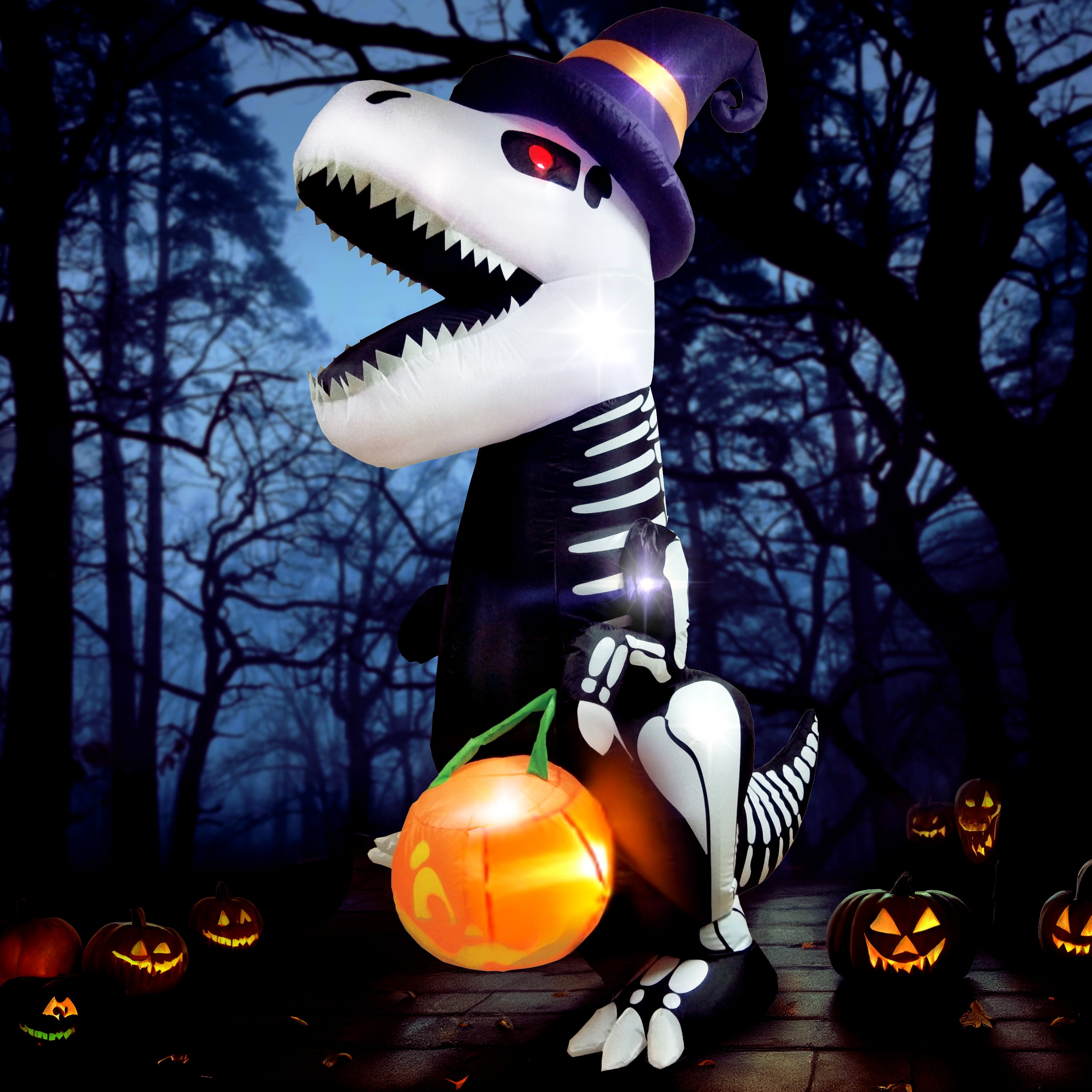 Syncfun 8 FT Halloween Inflatable Skeleton Dinosaur with Build-in LEDs ...