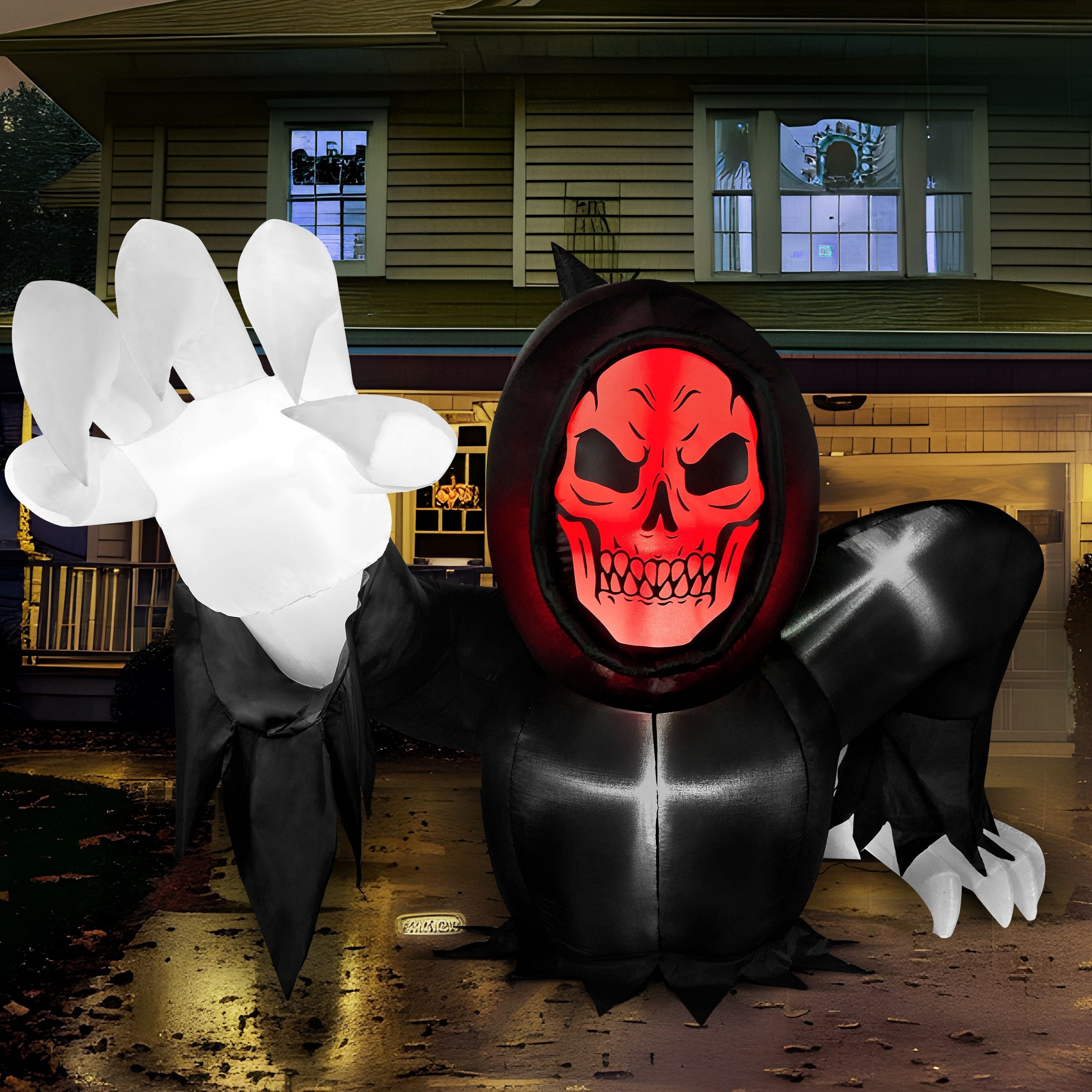 Joyfy 8 FT Halloween Inflatables Long Light Up Grim Reaper Ground ...