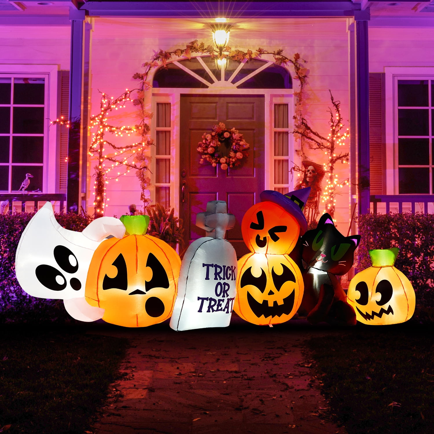JOYIN 8 FT Halloween Inflatables Characters,Long Light Up Pumpkin Ghost ...