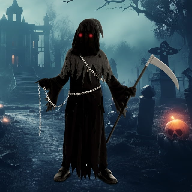 Syncfun Child Glowing Eyes Grim Reaper Costume, Phantom Costume for ...