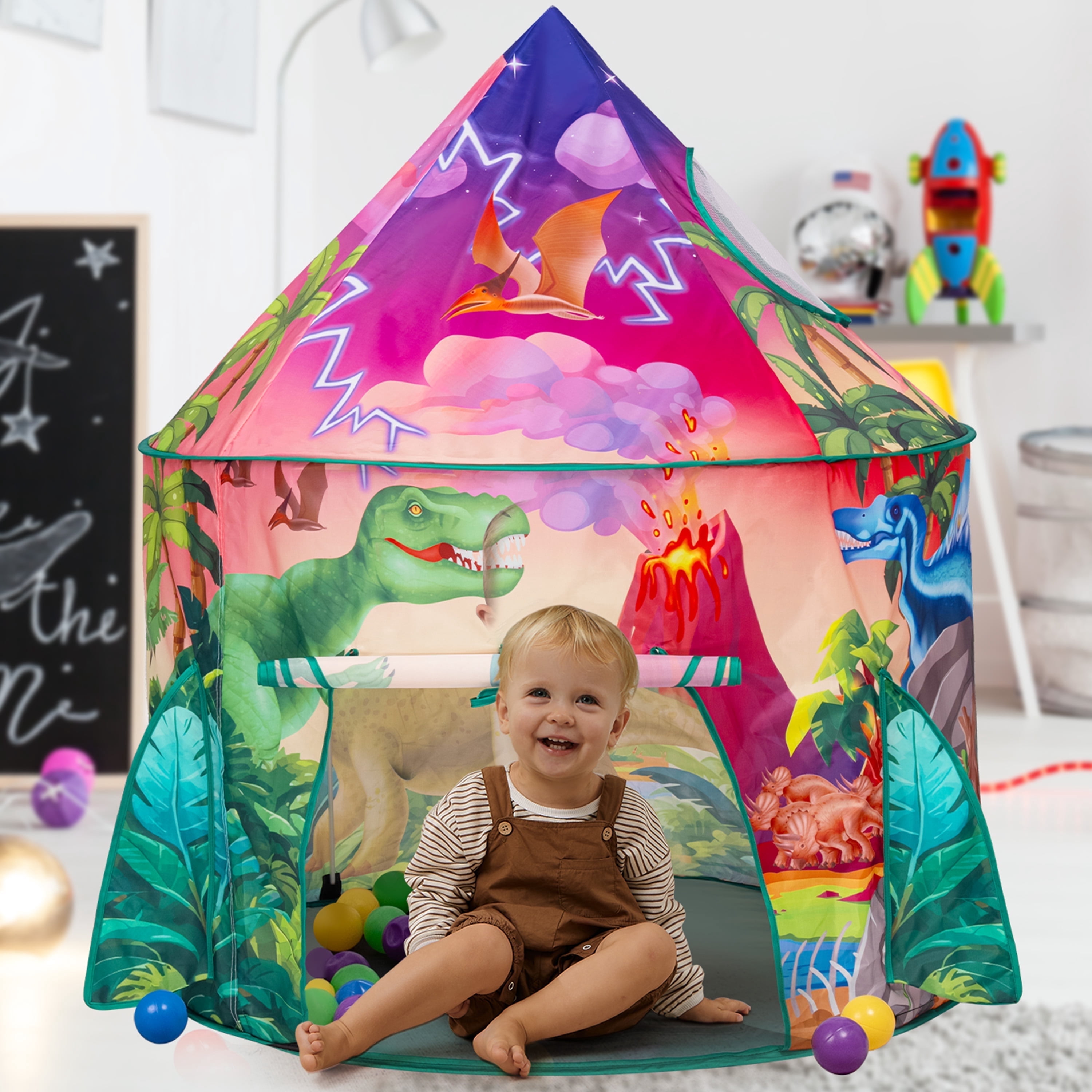 Joyfy Dinosaur Kids Play Tent Pop Up Playhouse Indoor Outdoor Tent Set ...