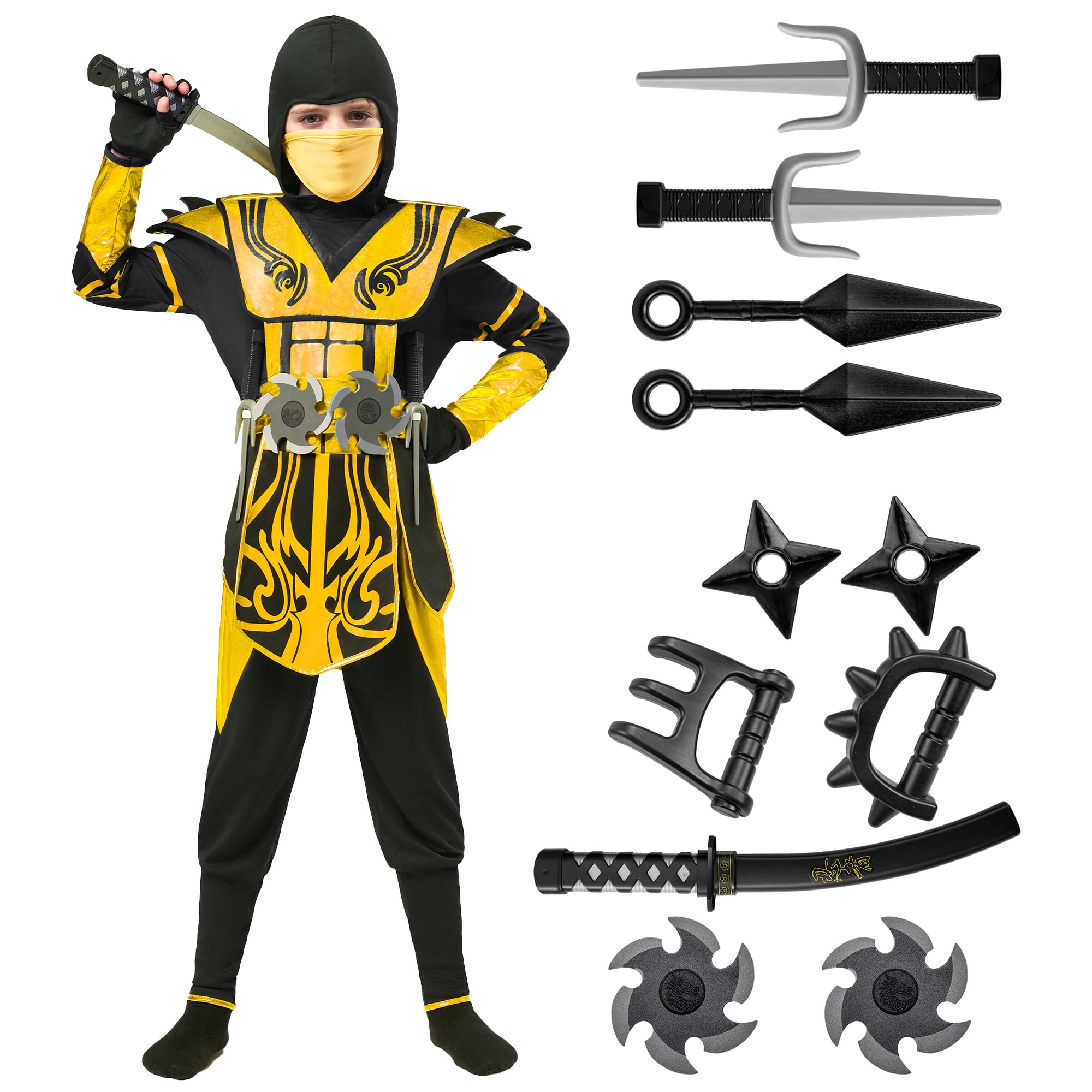 Syncfun Golden Ninja Costume for Kids Boys Halloween Dress Up Age Up to ...