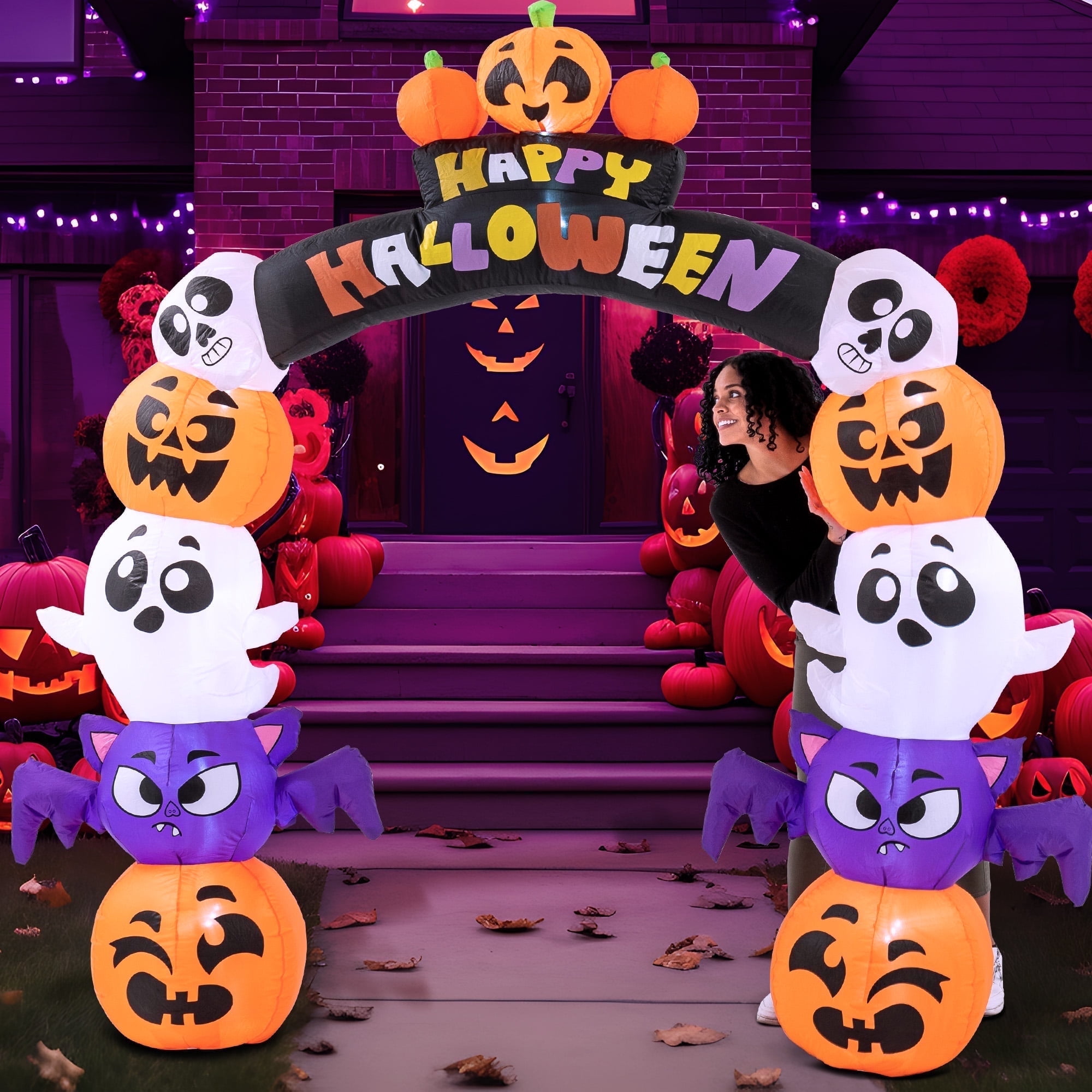 Joyfy 8 ft Halloween Inflatable Archway Stacked Pumpkins Halloween ...