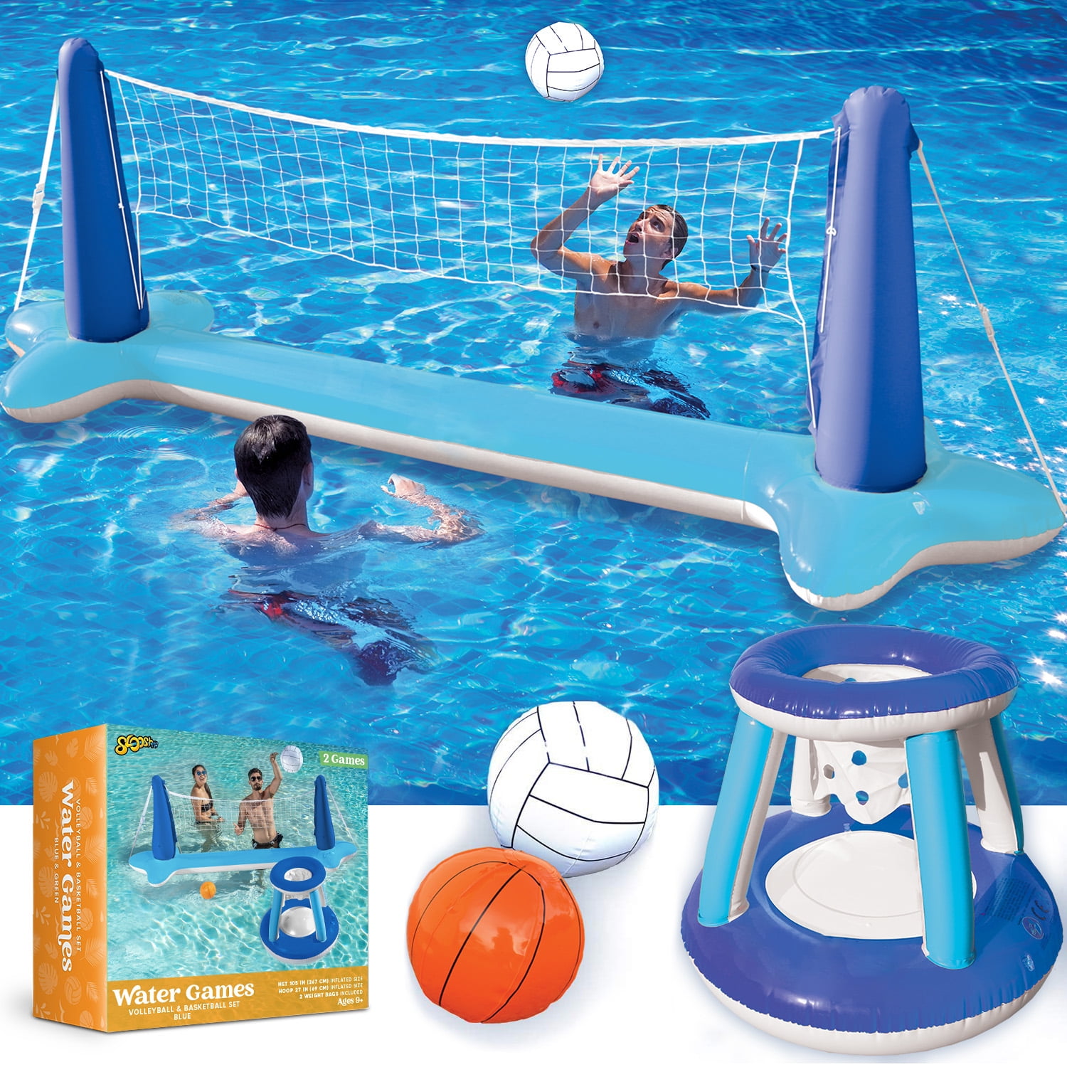 Syncfun Inflatable Pool Game with Volleyball Net & Basketball Hoops ...